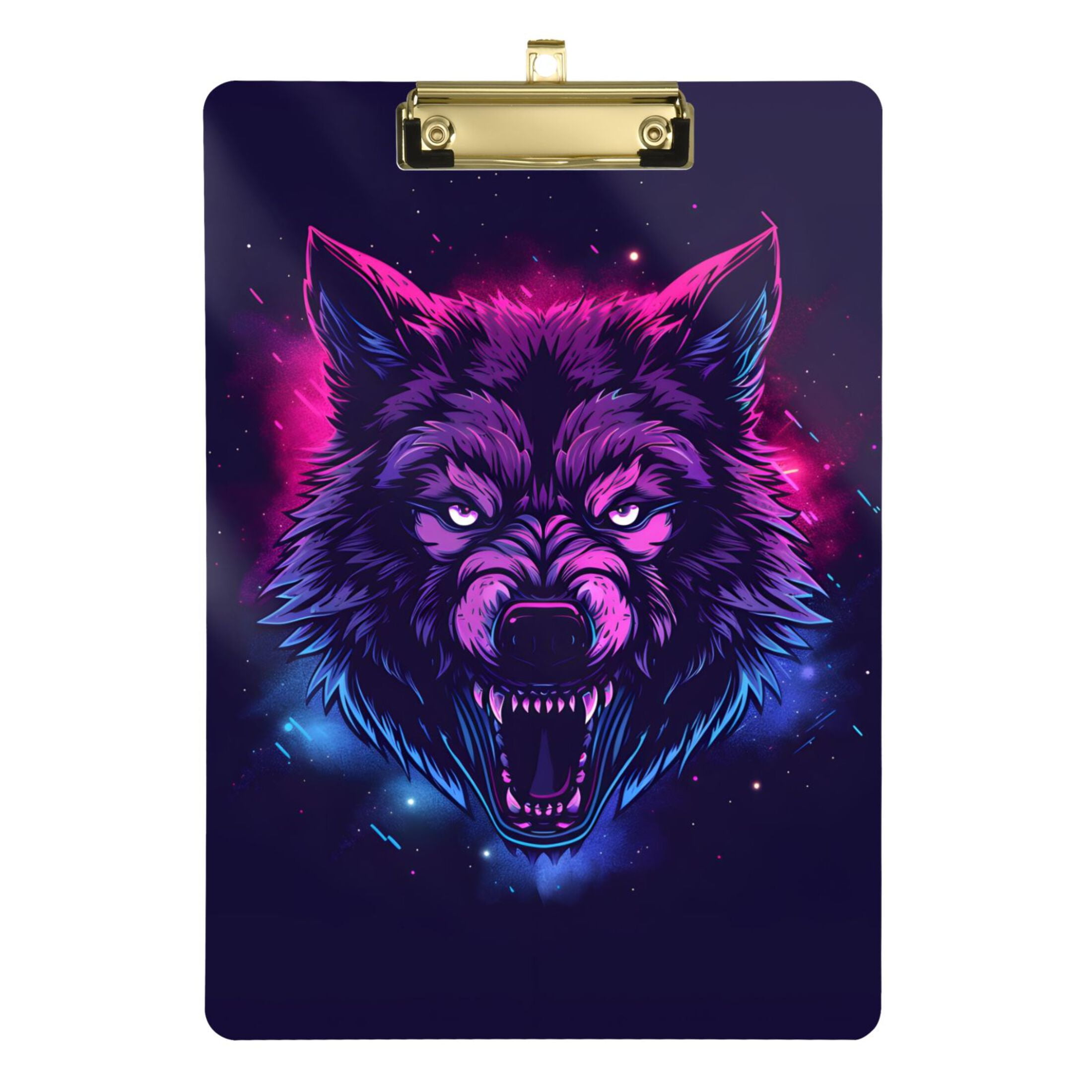 Mighty Wolf Roaring Acrylic Clipboard Drawing Board Clipboard with Hook A4 Size Gold 12.5" x 9 ...