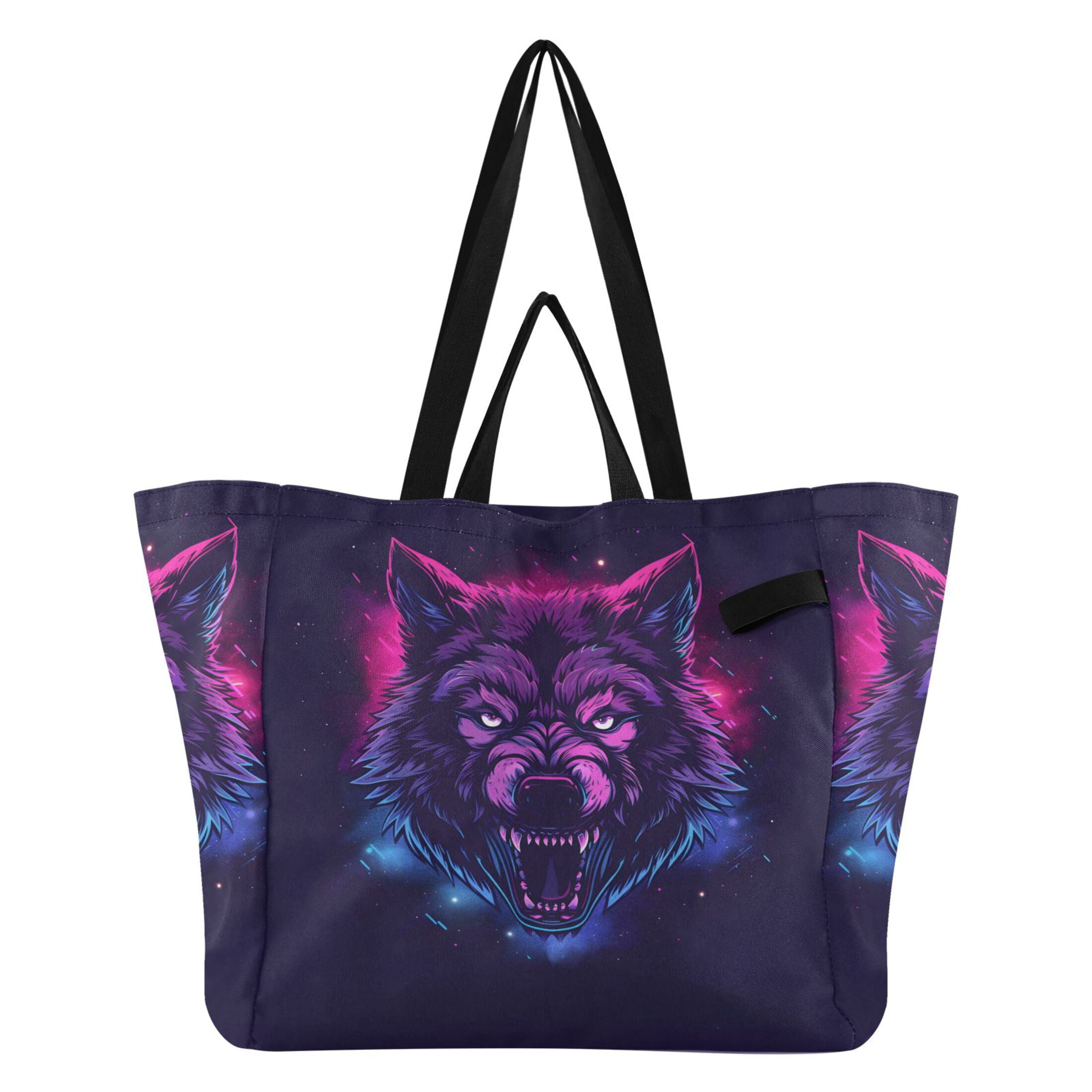 Mighty Wolf Roaring Foldable Canvas Tote Bags Reusable Grocery Bags ...