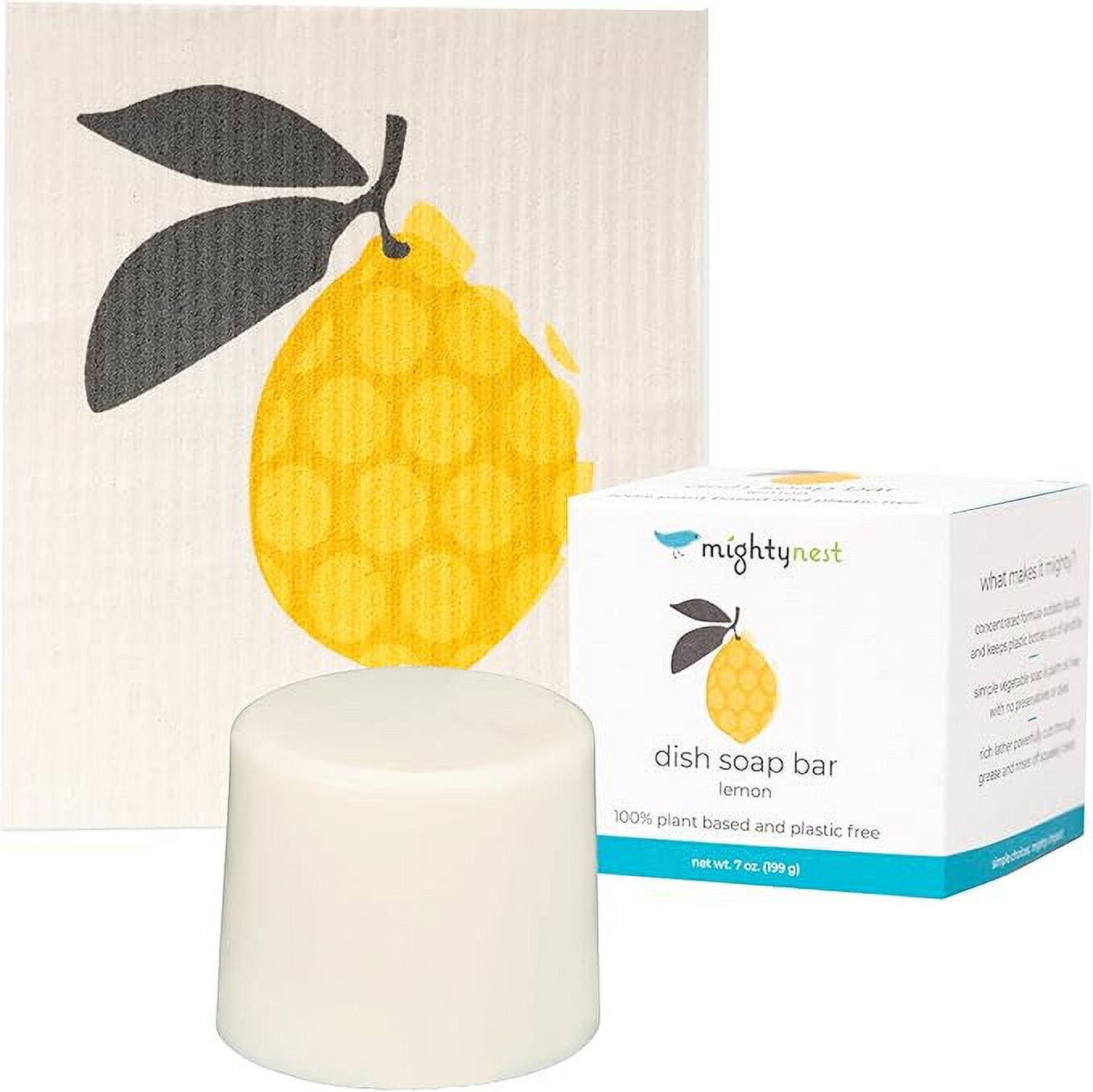 MightyNest Lemon Scented Dish Washing Bar Soap & Reusable Dish Cloth ...