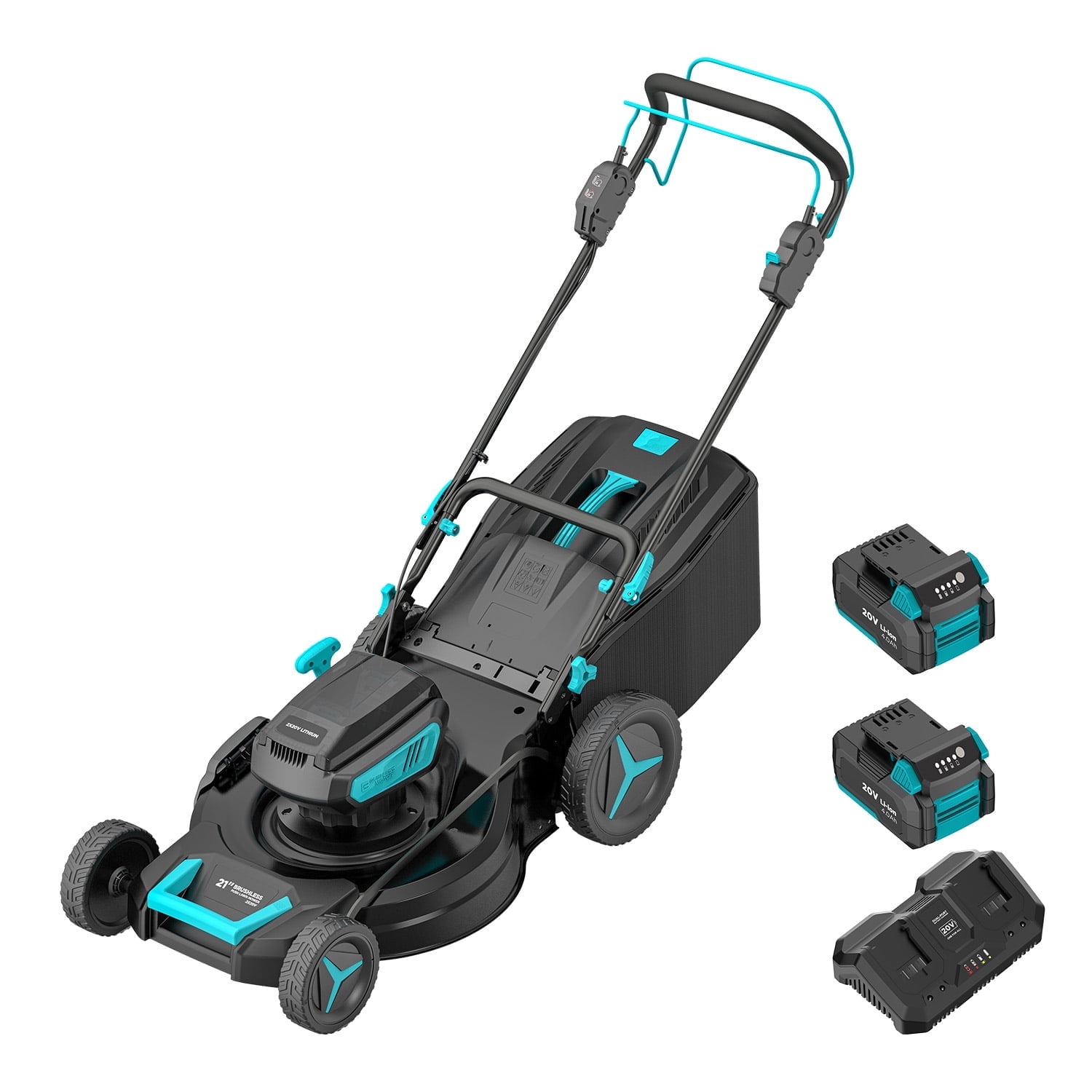 Mightymow Brushless Self-Propelled Lawn Mower, 2*20V 21" Cordless Lawn ...