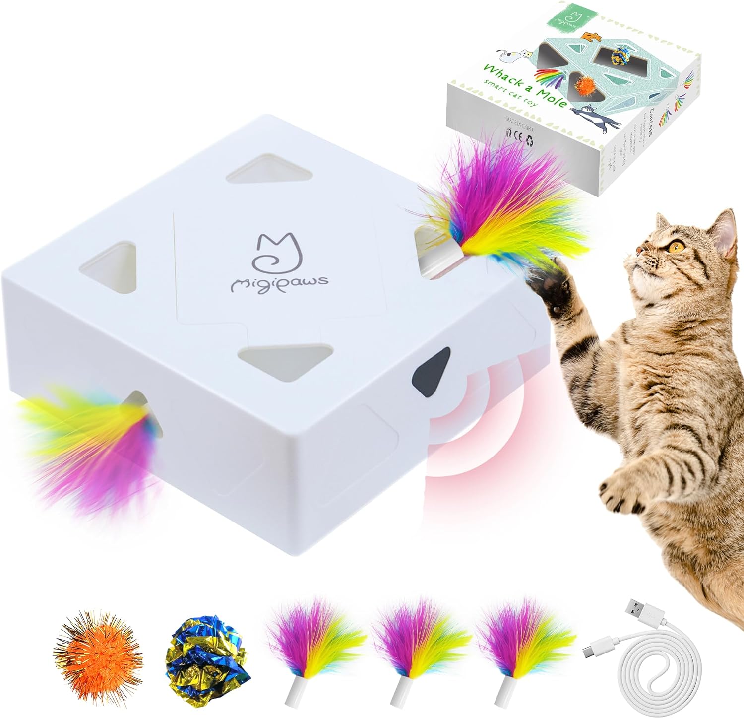OurPets Catty Whack Interactive Sound and Feather Action Cat Toy ...