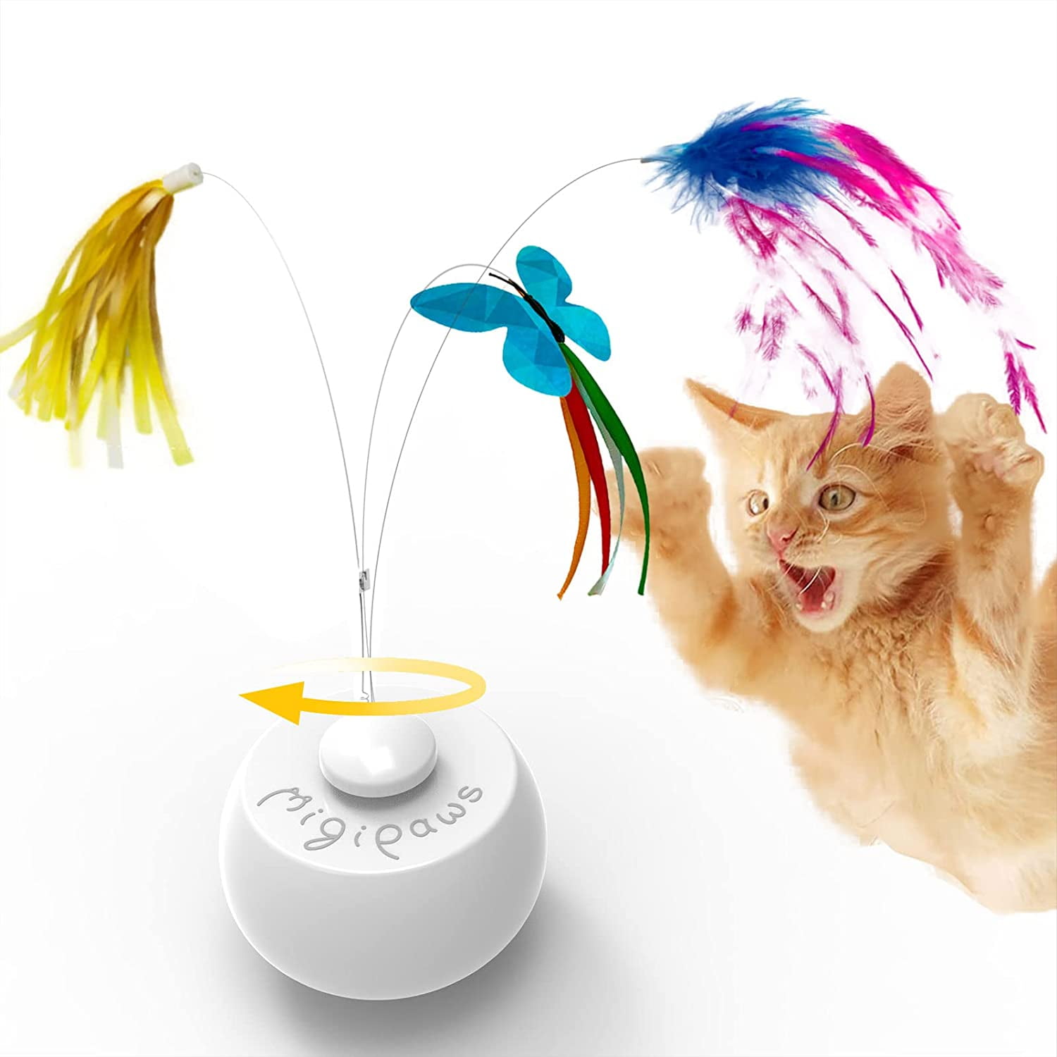 Migipaws Cat Toys Interactive Butterfly Feather Mice Spin with Smart ...