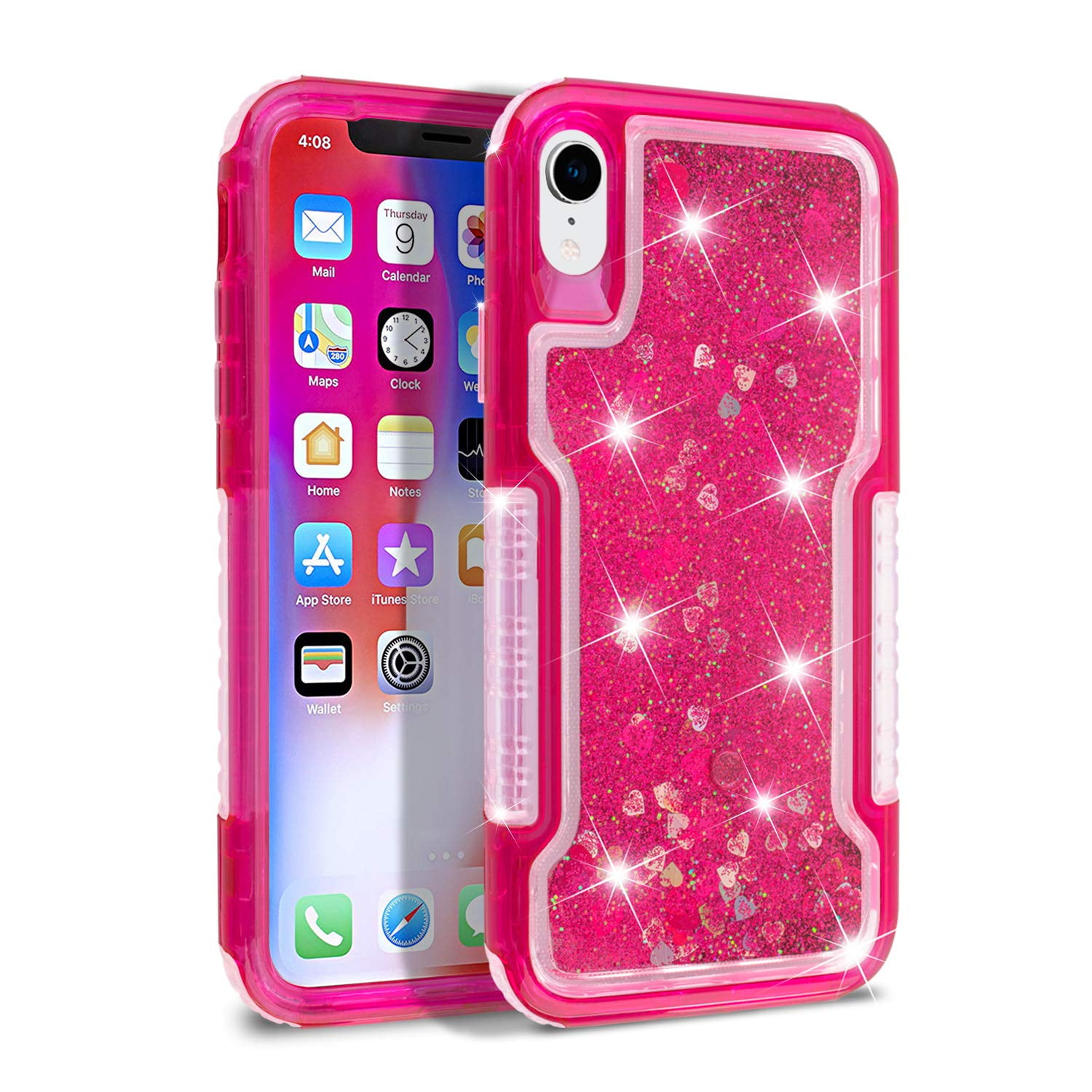 Mignova iPhone XR case,3 in 1 Clear Liquid Glitter Case Moving Hearts ...
