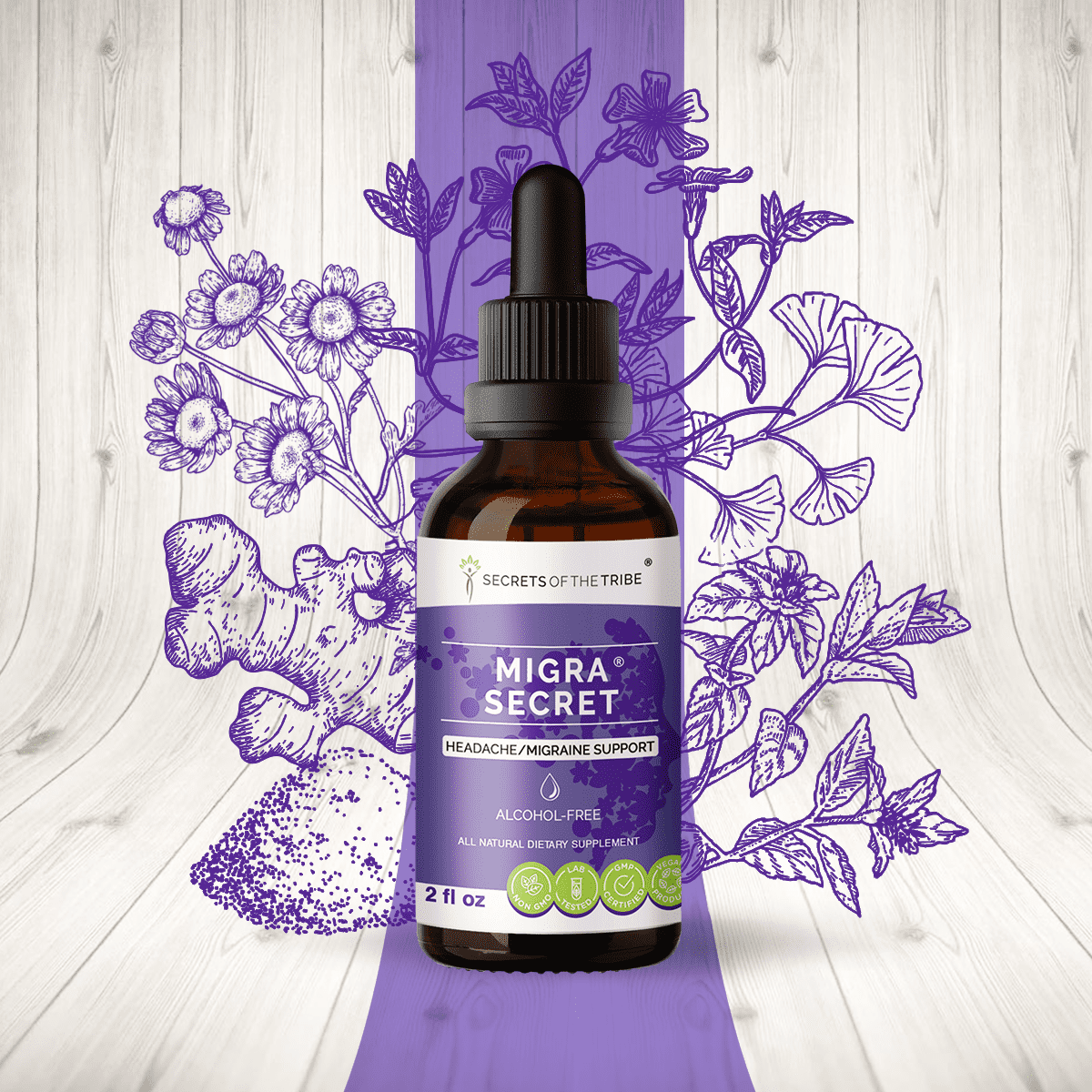 Migra Secret Alcohol-FREE Extract, Tincture, Glycerite Feverfew, Ginger, White willow bark ...