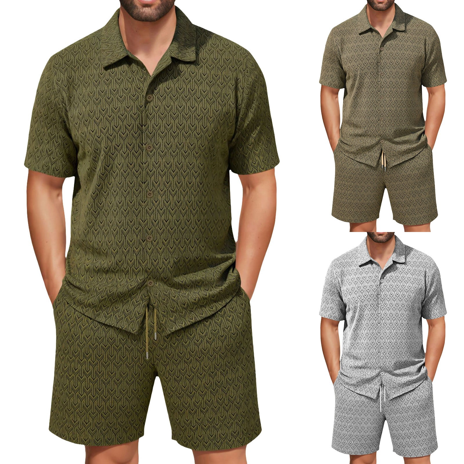 Migroa Men's 2 Piece Outfits Summer Beach Vacation Short Sleeve Button ...
