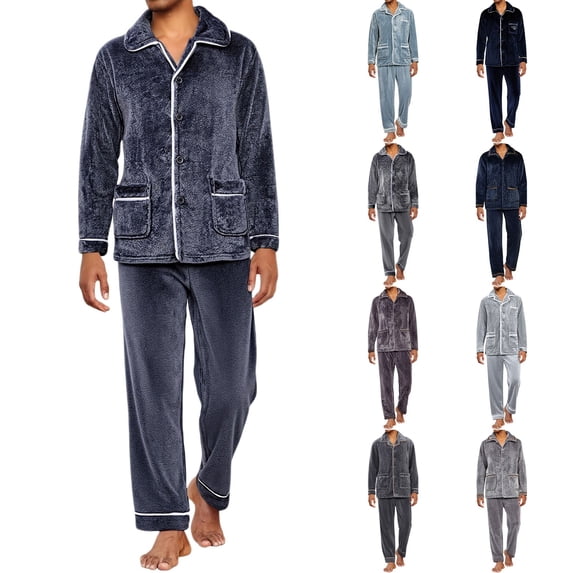 Migroa Men's Flannel Pajama Set, Winter Warm Button-Down Sleepwear ...