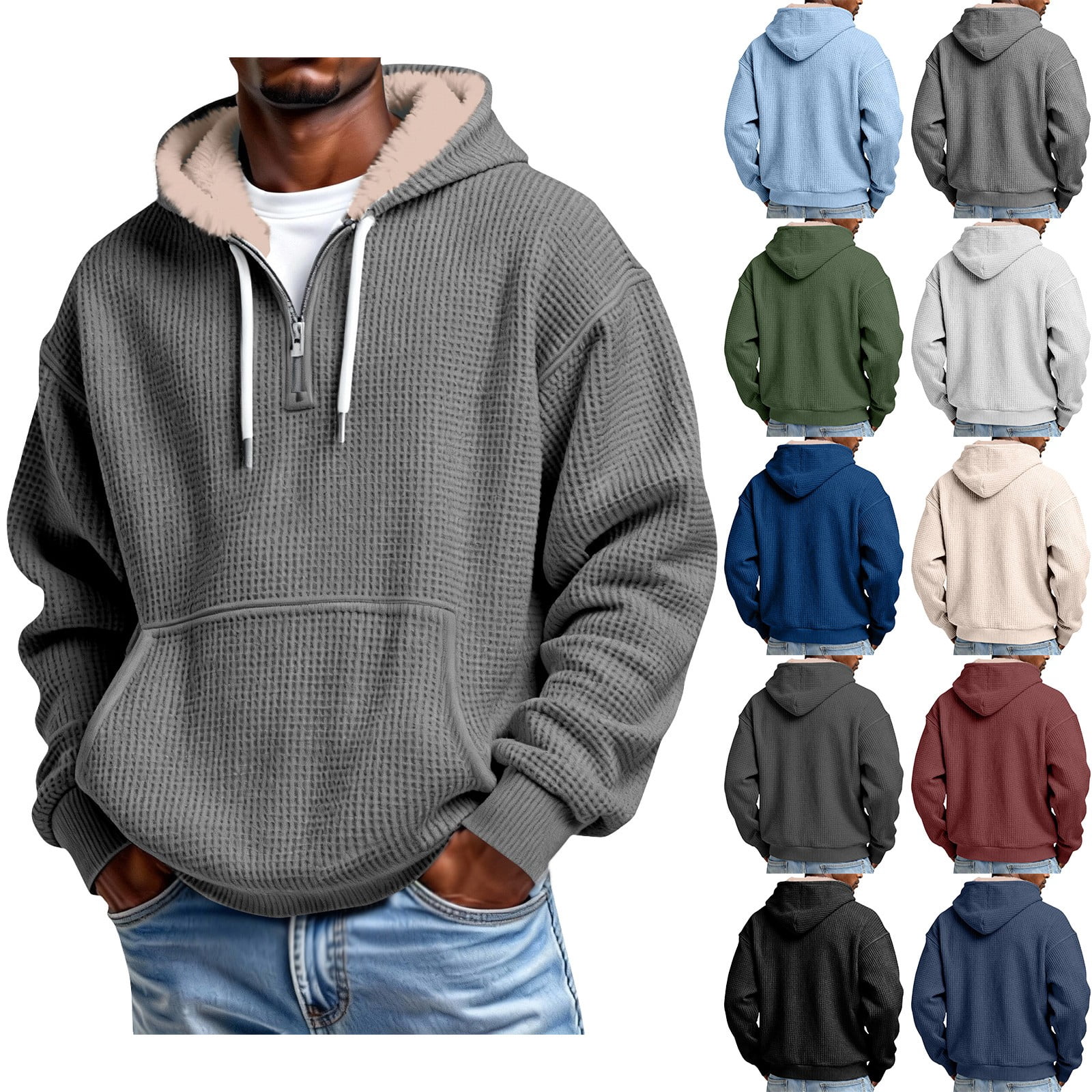 Migroa Men's Fleece Lined Quarter Zip Hoodie, Warm Winter Pullover ...