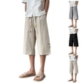 Migroa Men's Linen Cotton Capri Pants Loose Fit Elastic Waist Wide Leg ...