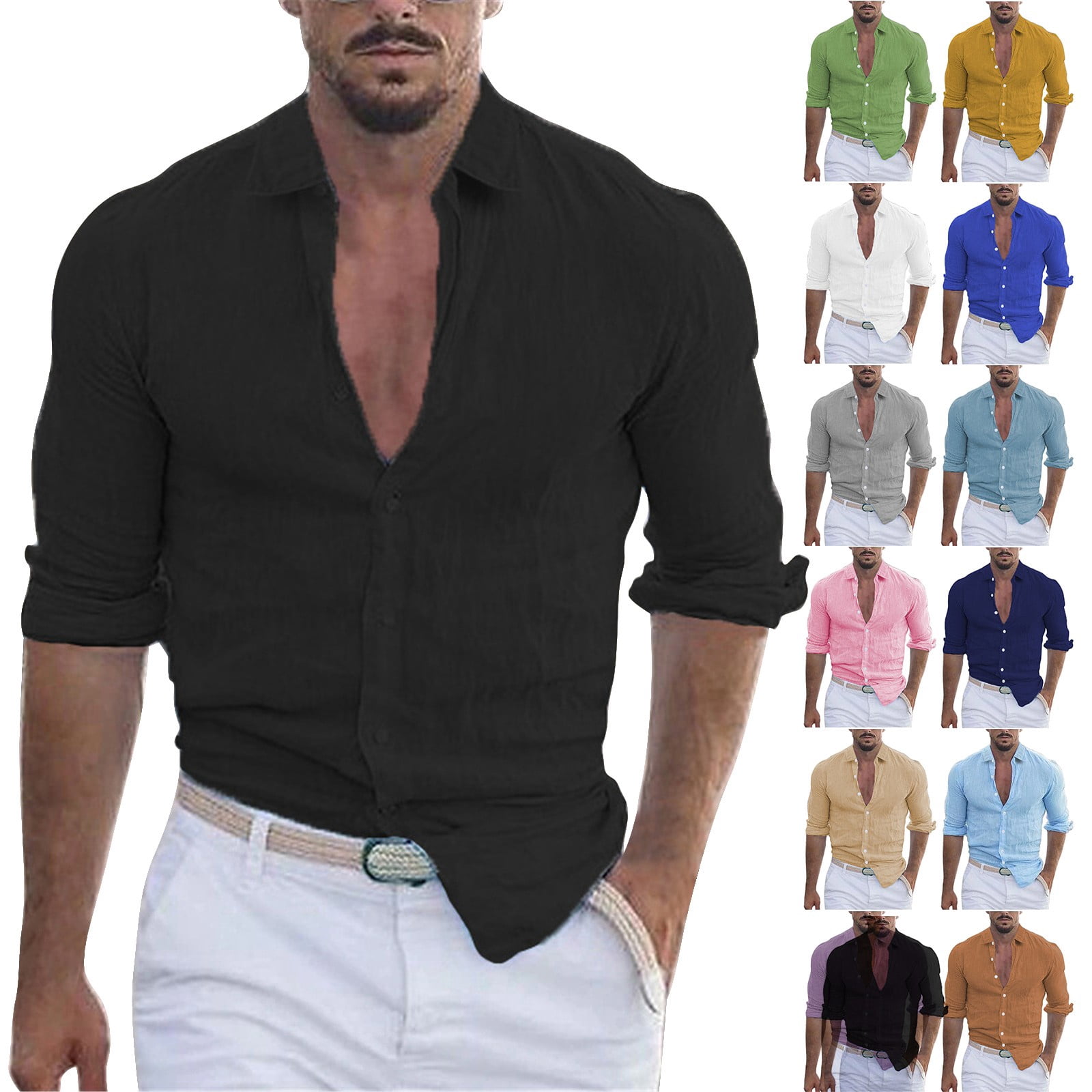 Migroa Mens Button Down Shirt Casual Long Sleeve Spread Collar Beach ...