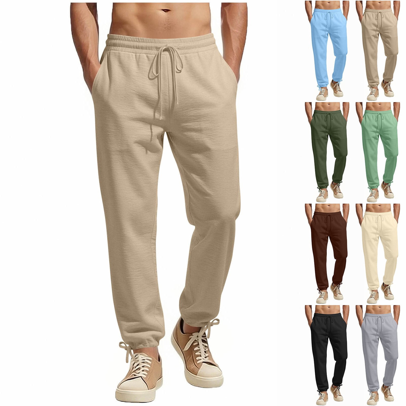 Migroa Mens Casual Pants Elastic Waist Drawstring Summer Cotton Jogger ...