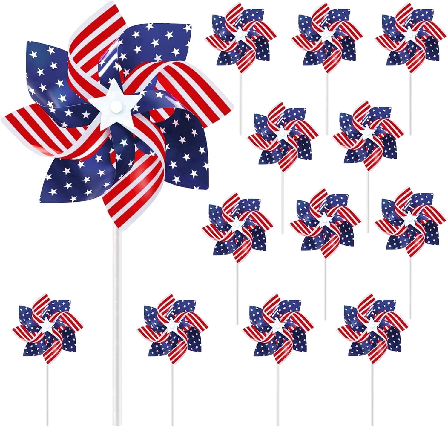 Miguan 14 pack 8 inches American Flag Patriotic Pinwheels Windmill Wind ...