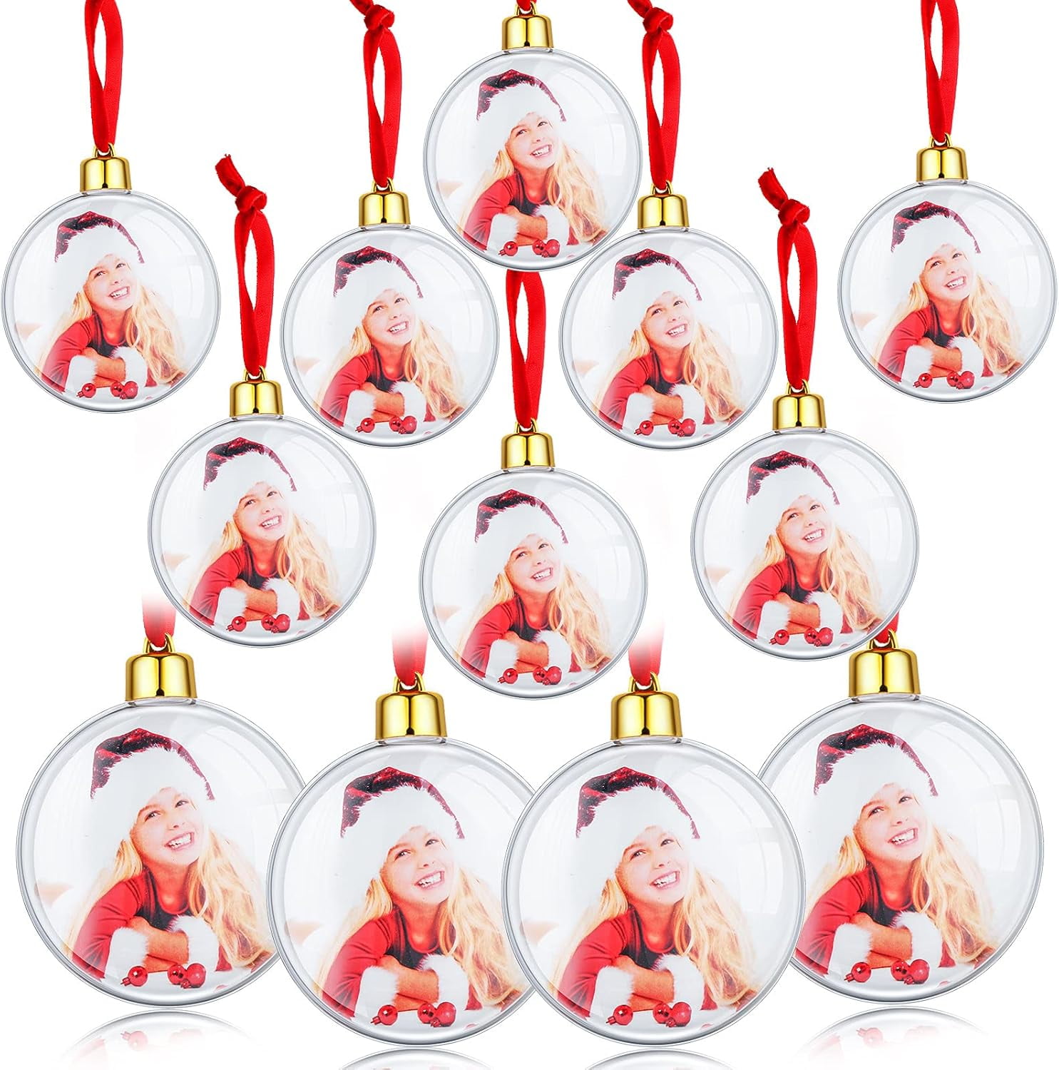 Miguan 24 pcs Photo Ornament Ball Christmas Clear Plastic Hanging Photo ...