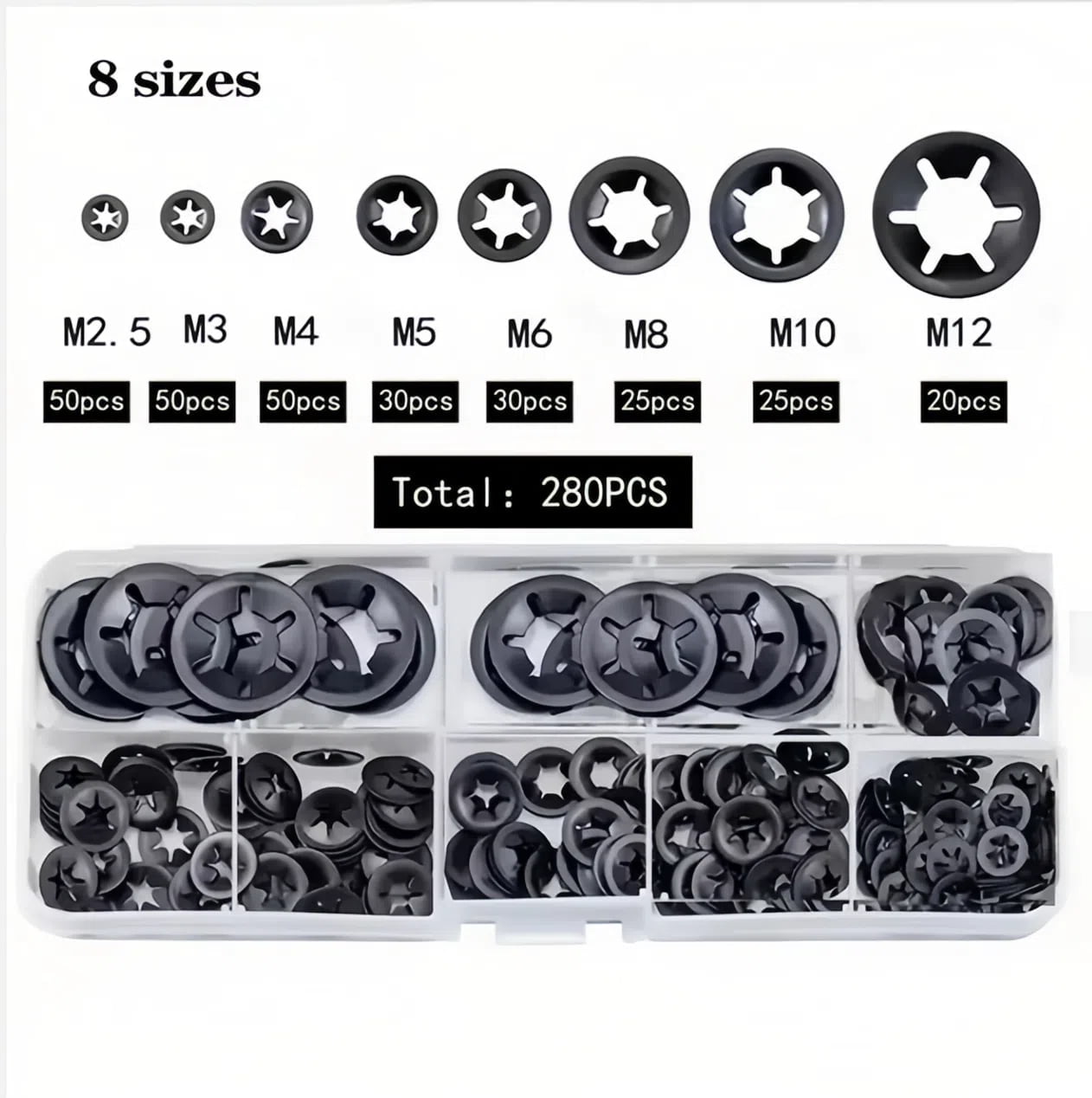 Miguan 280 Pieces 8 Sizes Internal Tooth Star Lock Washers Push Nuts ...