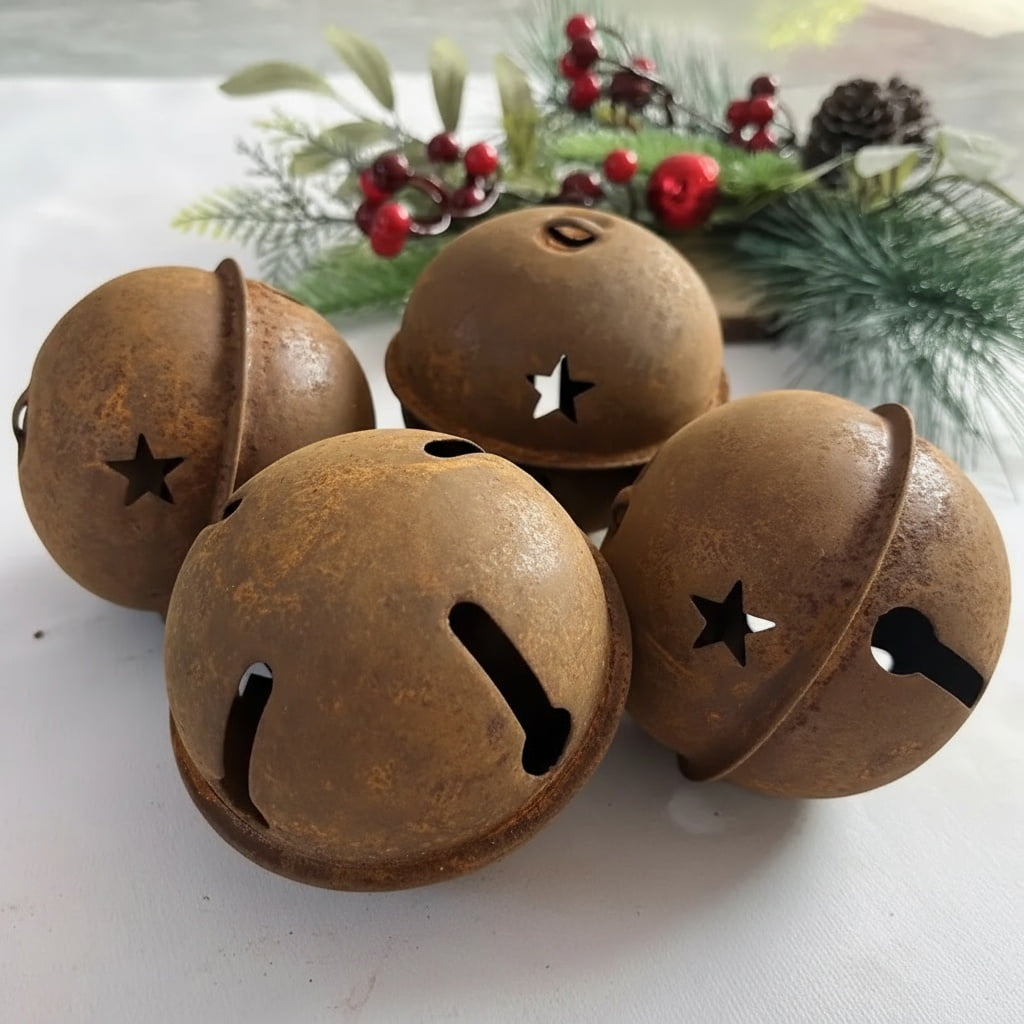 Miguan 4pcs Vintage Metal Christmas Bells Rustic Round Iron Jingle ...