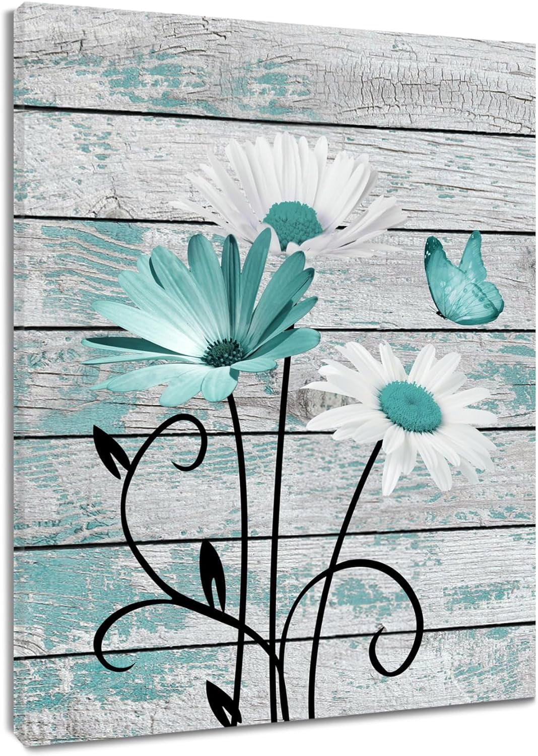 Miguel-Farmhouse Floral Wall Art for Living Room,Teal and White Daisy ...