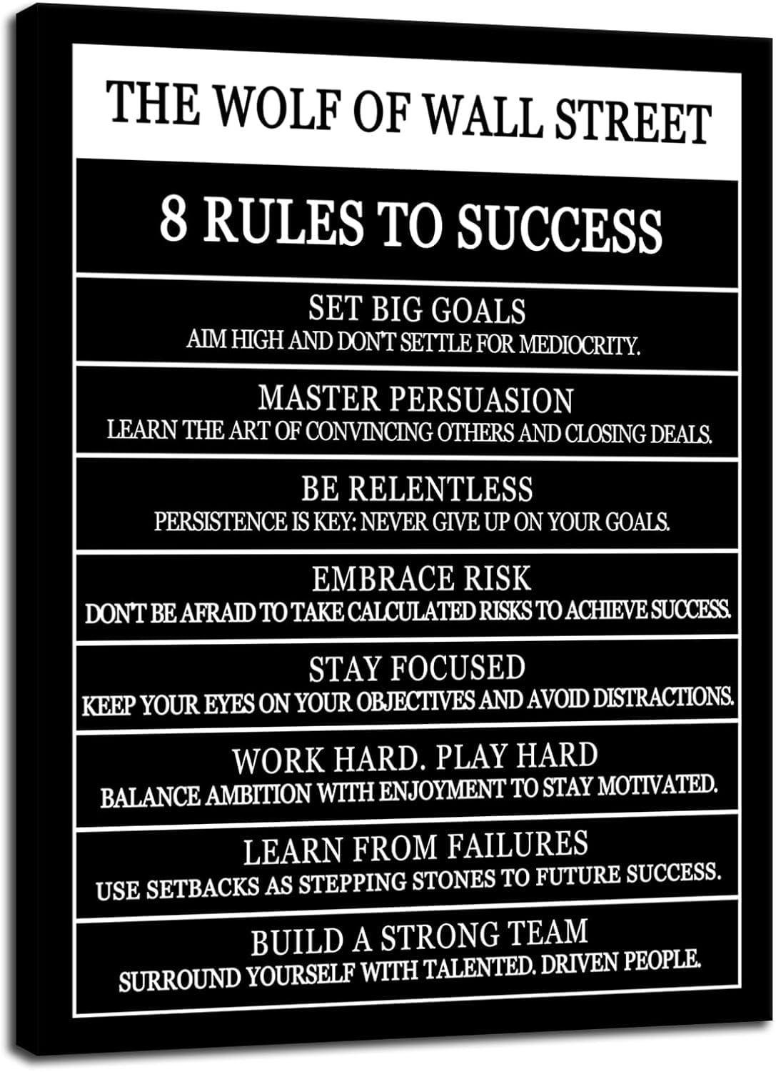 Miguel-Motivational Wall Art The Wolf Of Wall Street 8 Rules To Success ...