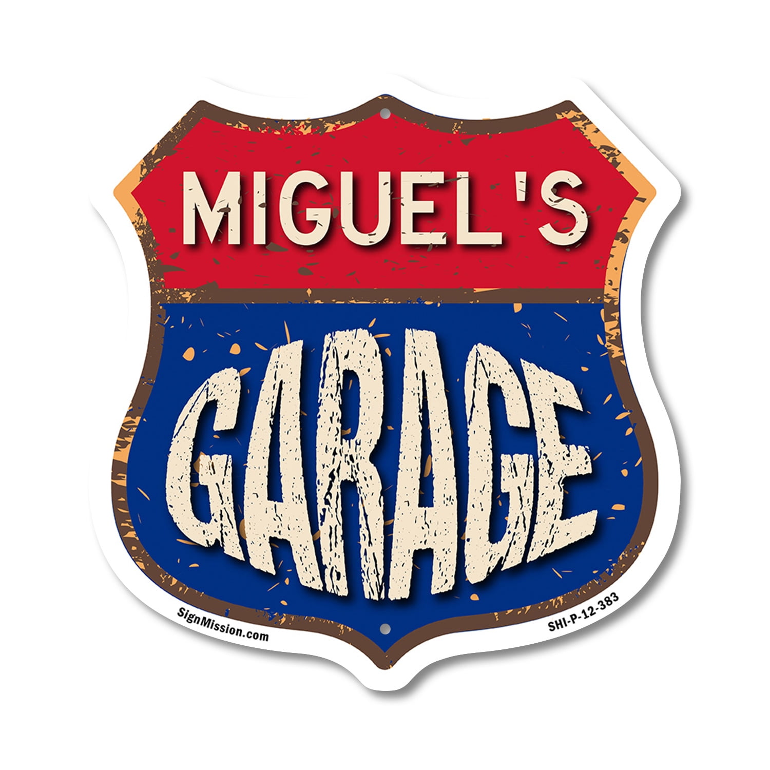 Miguel's Garage 12 inch X 12 inch Shield Shaped Commercial Grade ...