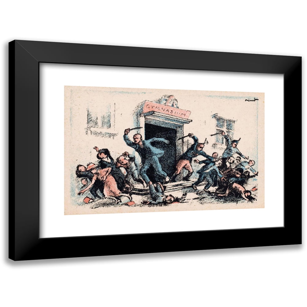 Mihály Biró 14x11 Black Modern Framed Museum Art Print Titled - Soldiers Chases People with ...