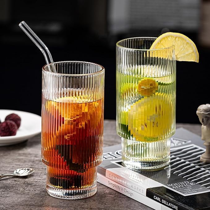 Mihanti Water Glass 290ML Set of 6 Tumbler Highball Glasses Clear Iced ...