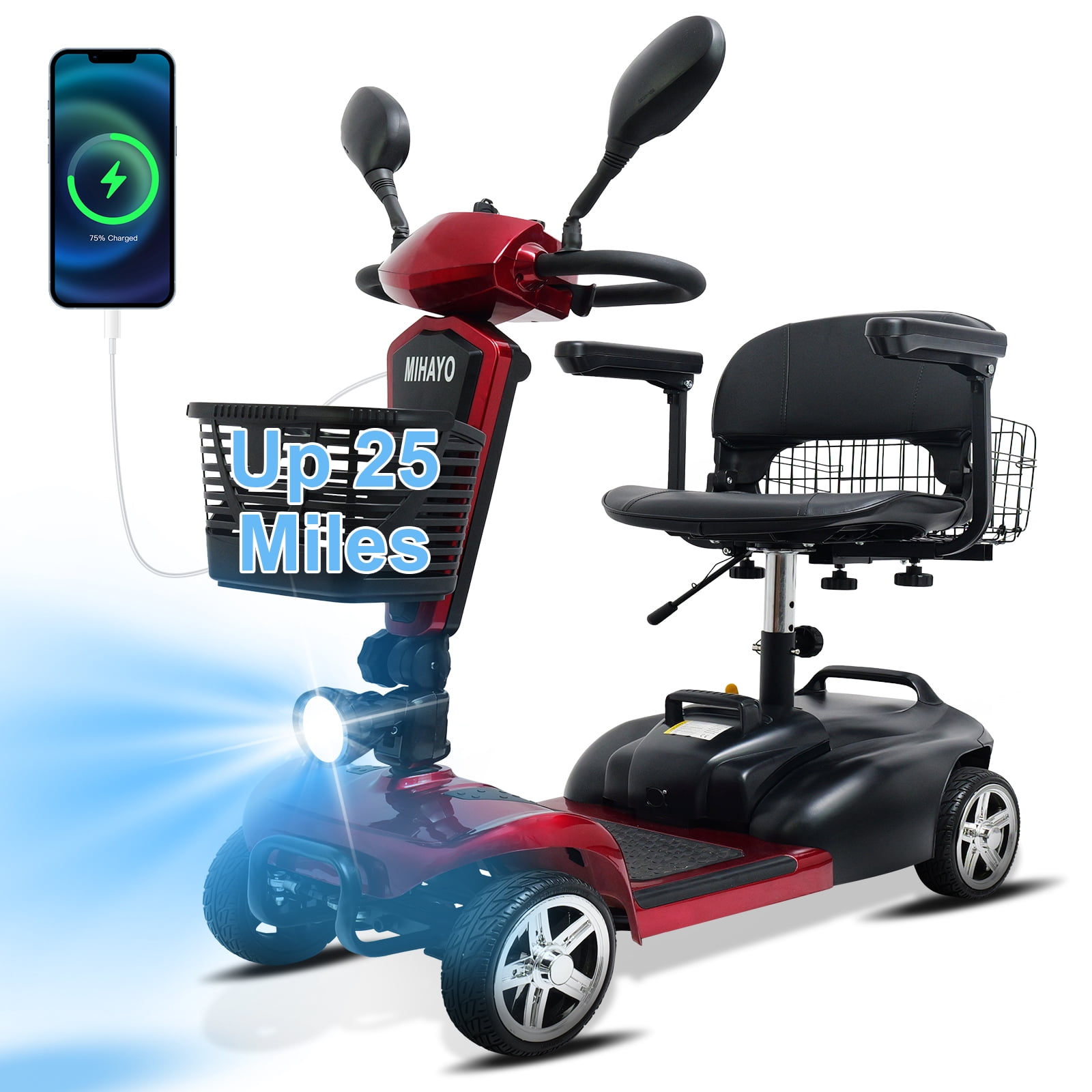 Mihayo Foldable Mobility Scooter for Adults, 4-Wheel, 25 Mile Range ...