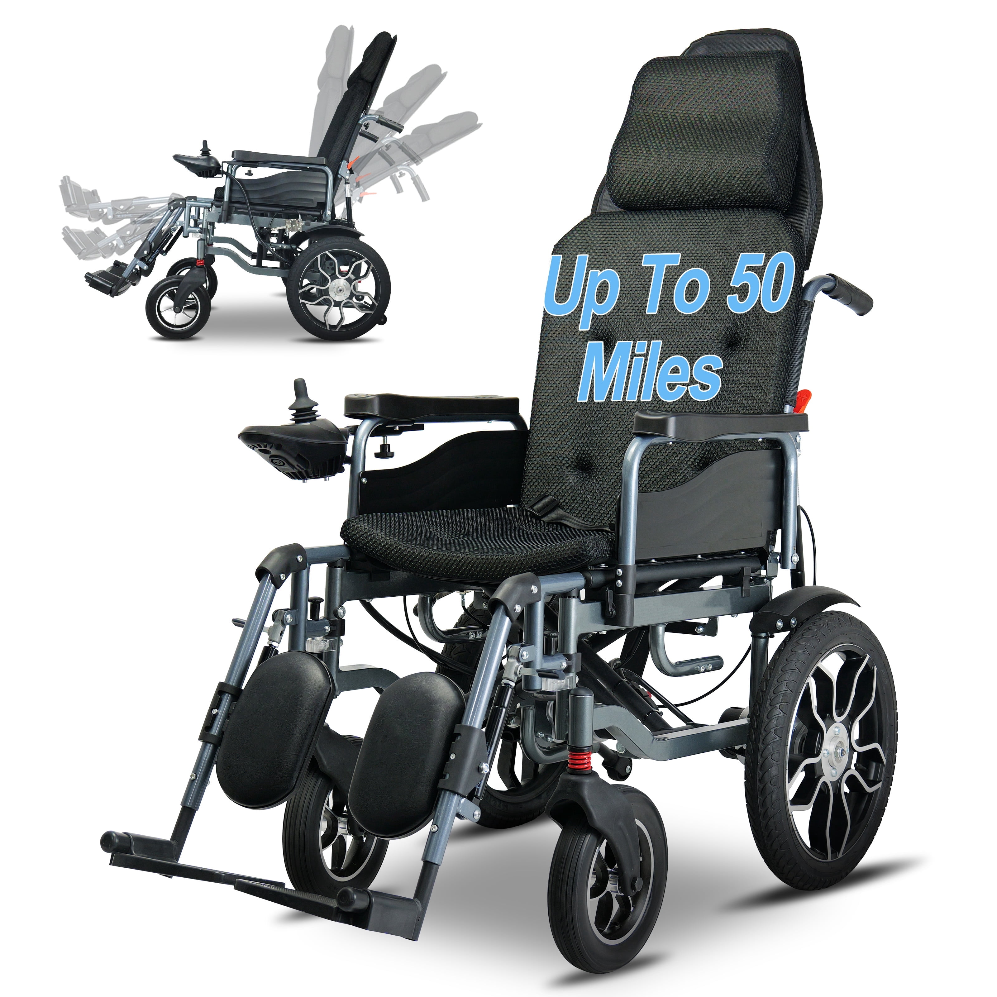 Mihayo Portable Electric Wheelchair, 50 Miles Range, Foldable ...