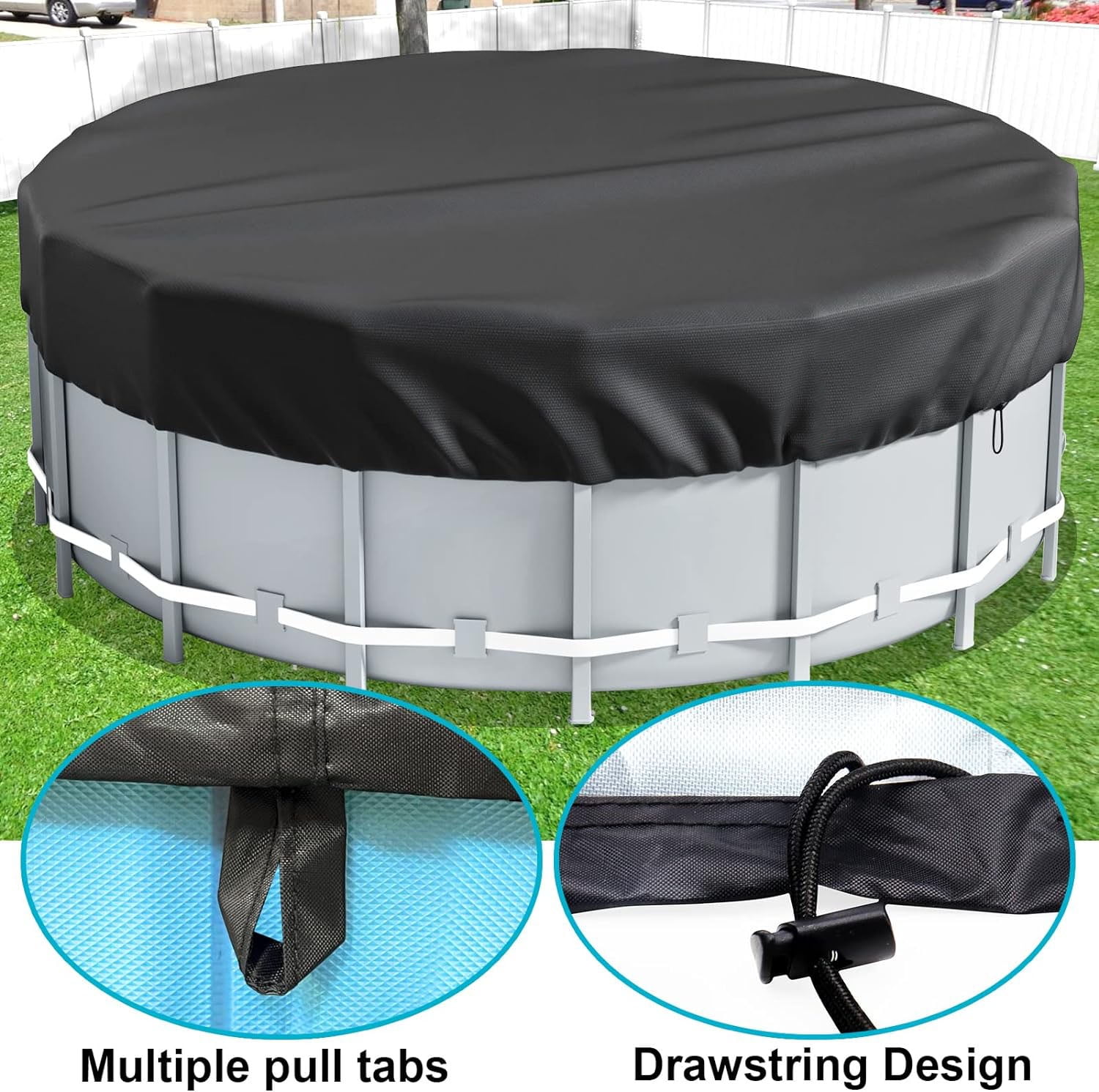 Miheo 15 Ft Black Round Pool Cover, Waterproof Oxford Material ...