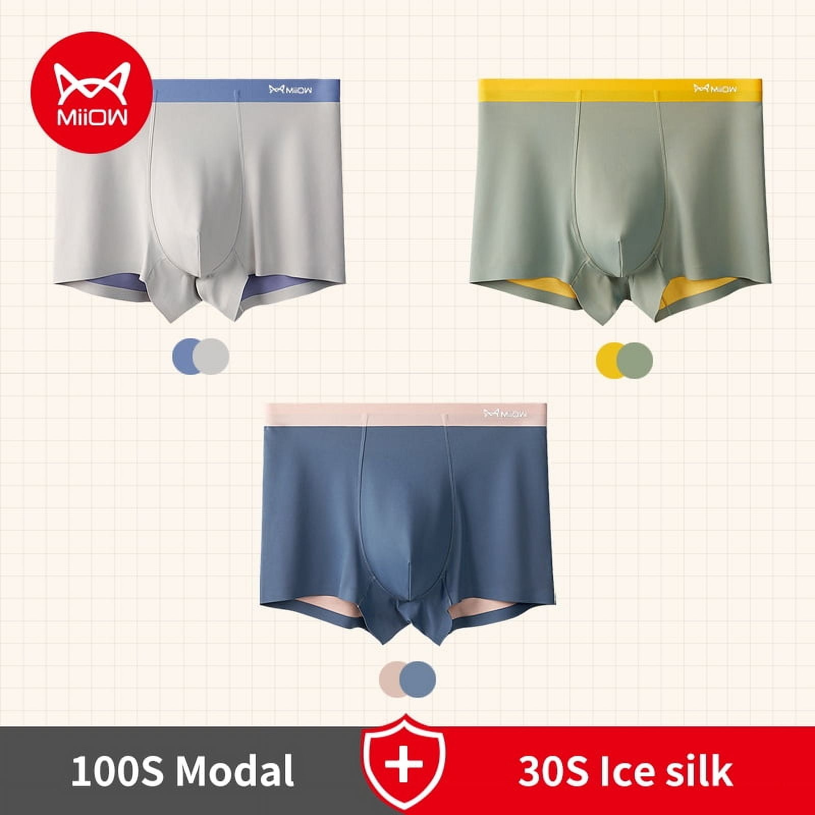 MiiOW 3pcs 100S Modal Men Boxers Underwear Ice Silk Light Men's Panties Boxershorts 5A ...