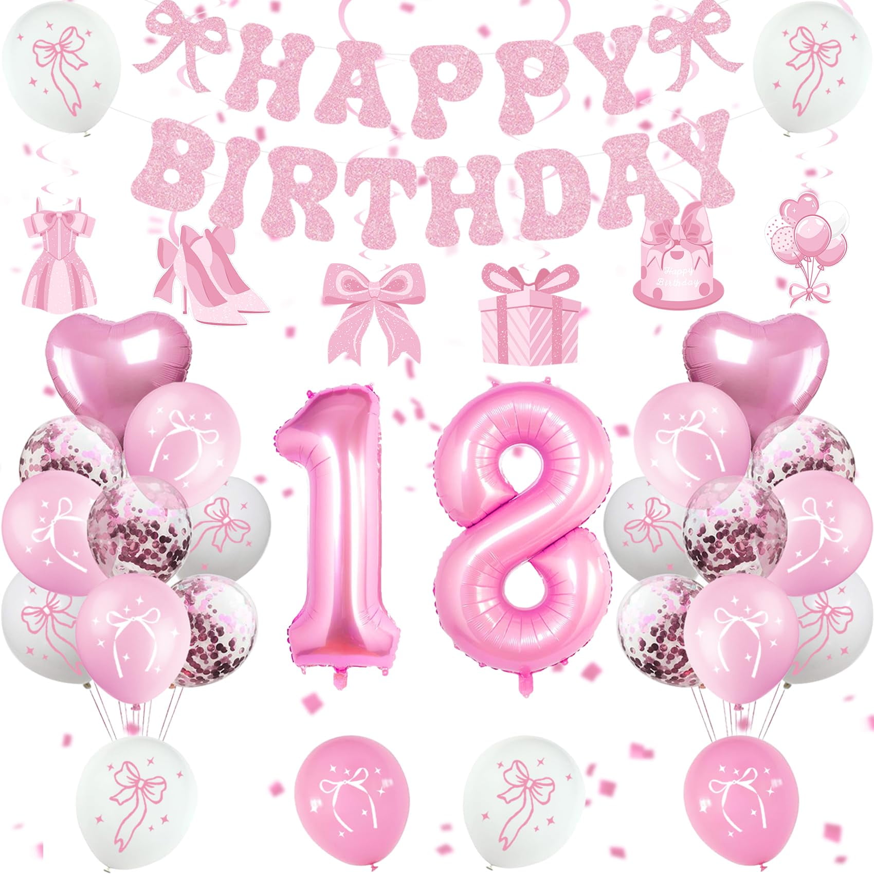 Miidenks 18th Birthday FEV6 Decorations for Girls, Pink Bow Coquette 18 ...