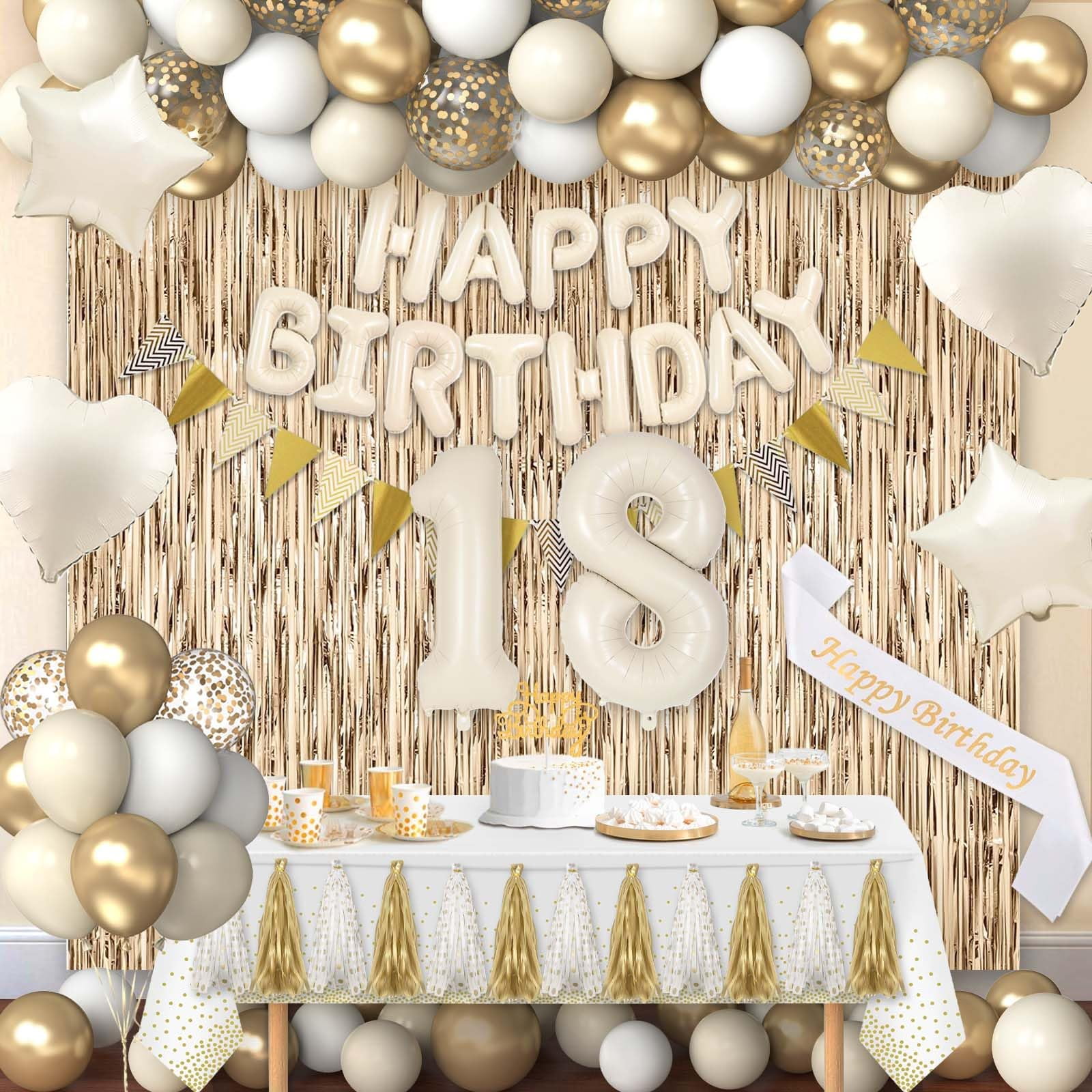 Miidenks 18th Birthday FEV6 Decorations for Girls Women, White and Gold ...