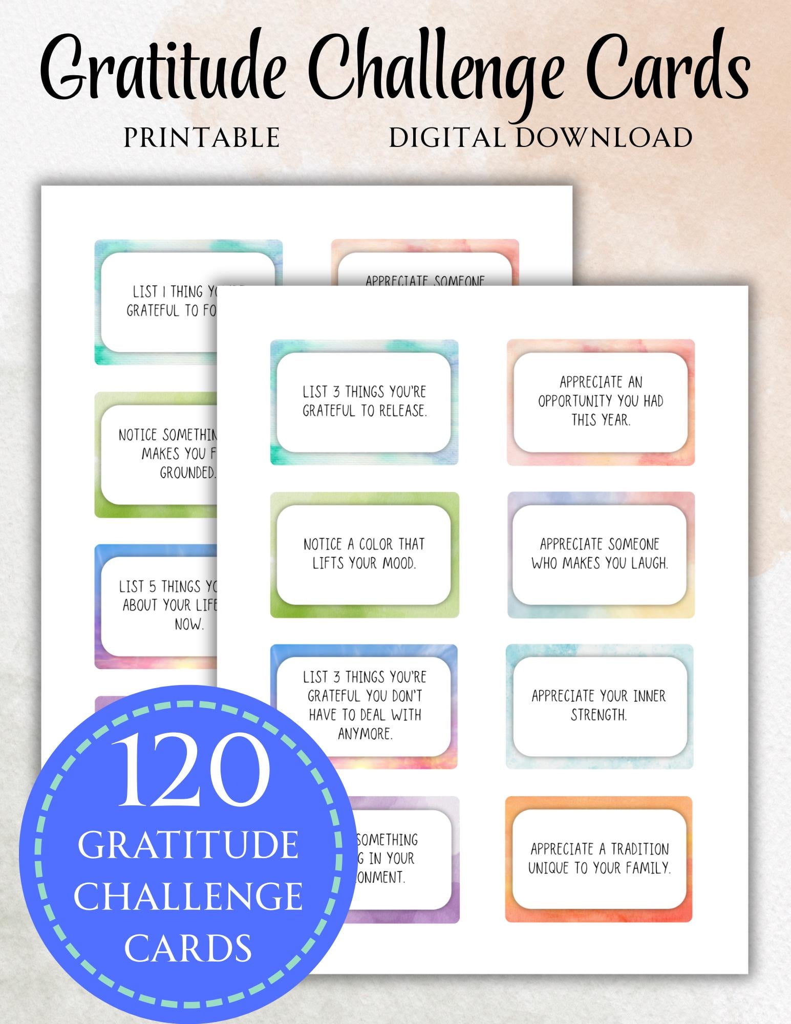 MikaMY 120 Gratitude Challenge Cards | Daily Gratitude Prompts ...