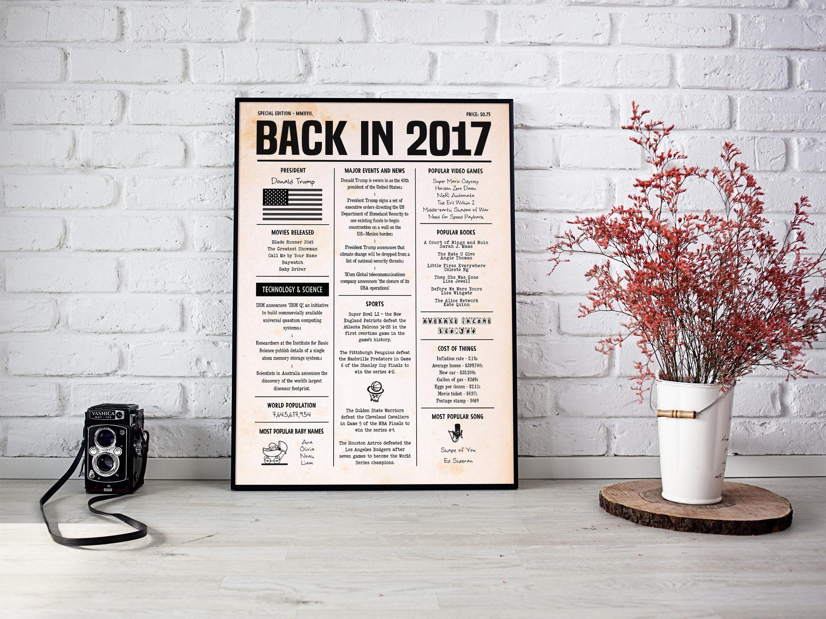 MikaMY 2017 Birthday Newspaper Sign: Fun Facts Trivia - Large Wall Art ...