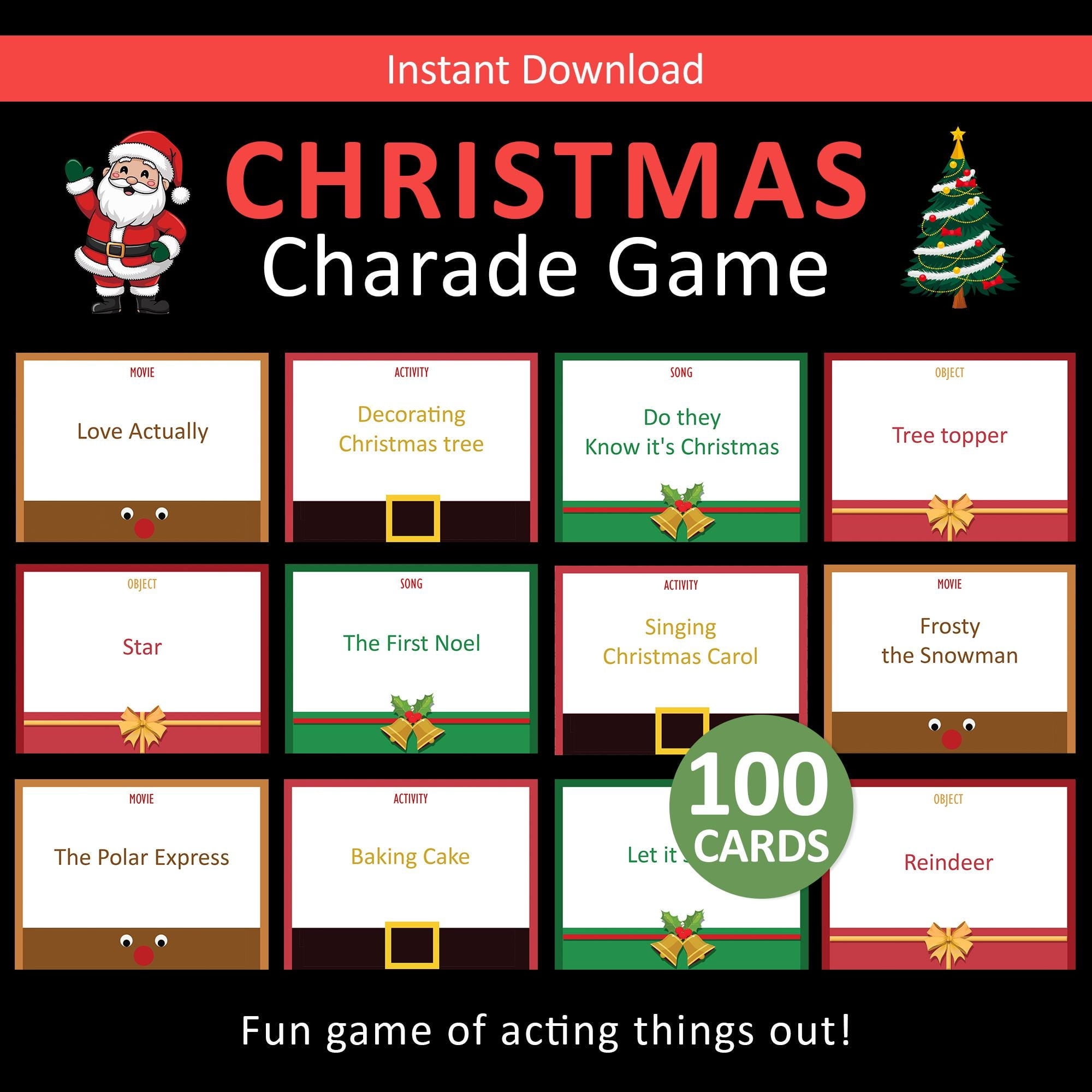 MikaMY Christmas Charade Game PRINTABLE Christmas Games Christmas Party ...