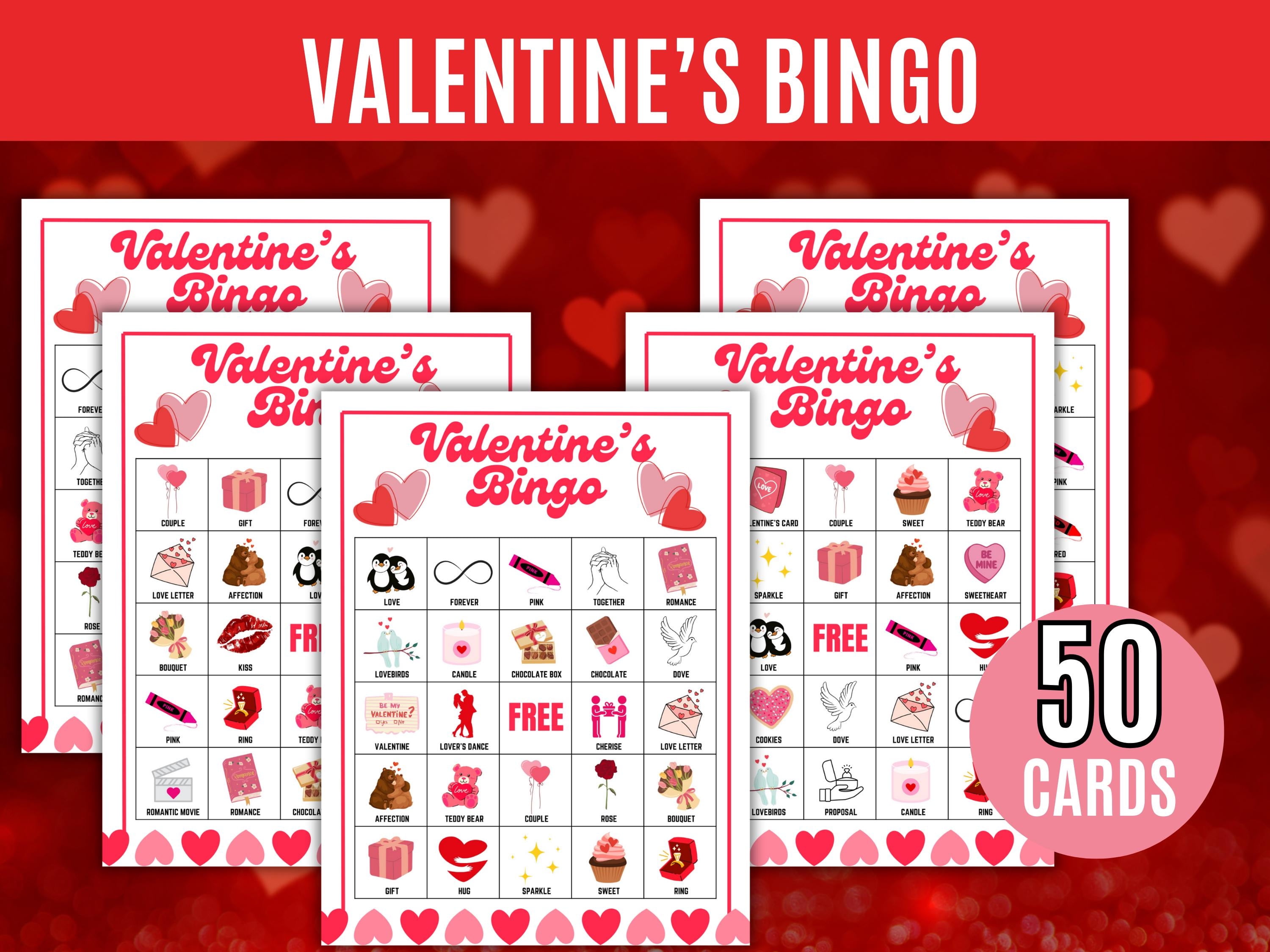MikaMY Valentine's Bingo, 50 Valentine's Bingo Cards, Valentine's Game ...