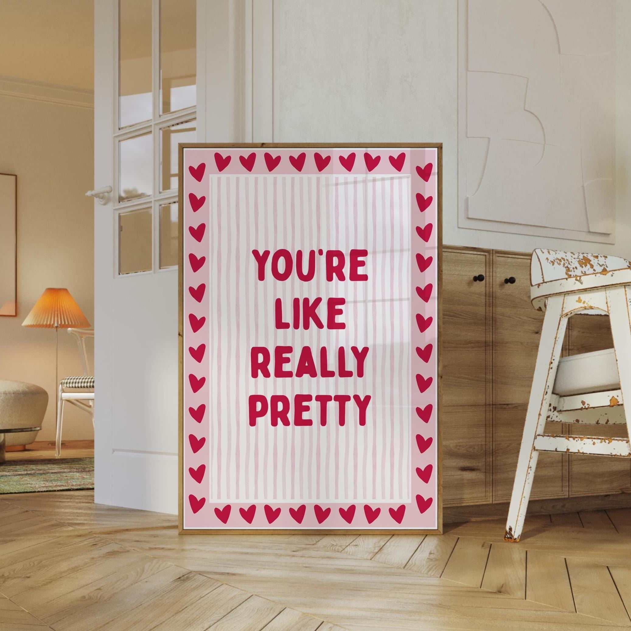 MikaMY You're Like Really Pretty Pink Print Retro Heart Stripes Poster ...