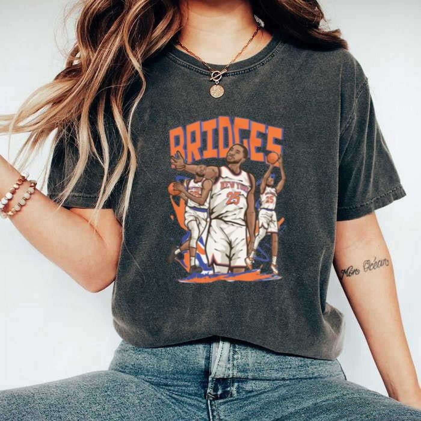 Mikal Bridges Cartoon Comfort Color Hoodie with Star Character Artwork ...