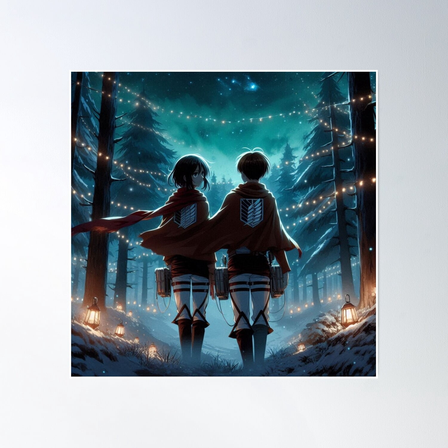 Mikasa And Eren In The Forest Poster Wall Art, Modern Wall Decor, 30x30 ...