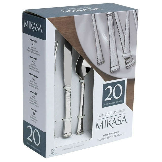 Mikasa Hammered Harmony 20Pc Silverware Set, 18.10 Stainless Steel ...