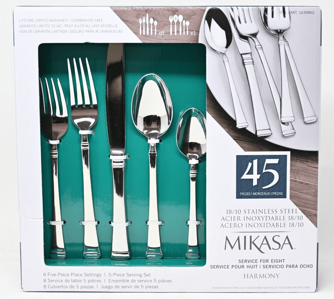 Mikasa Harmony Silverware 45-Piece Flatware Set with Forks, Service for ...