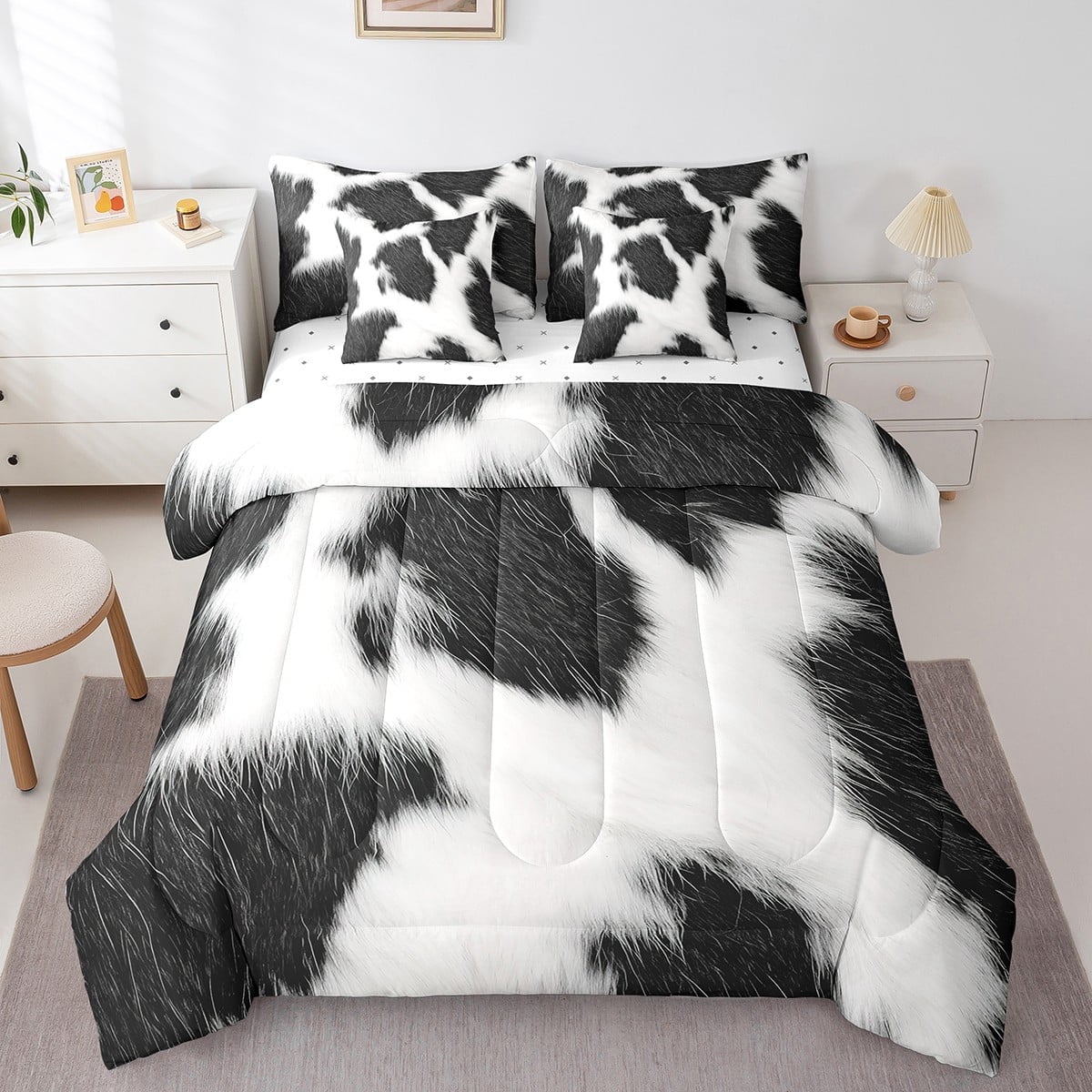 Mike Cow Print Twin Comforter Set - 7 Pieces Bed in A Bag Farmhouse ...