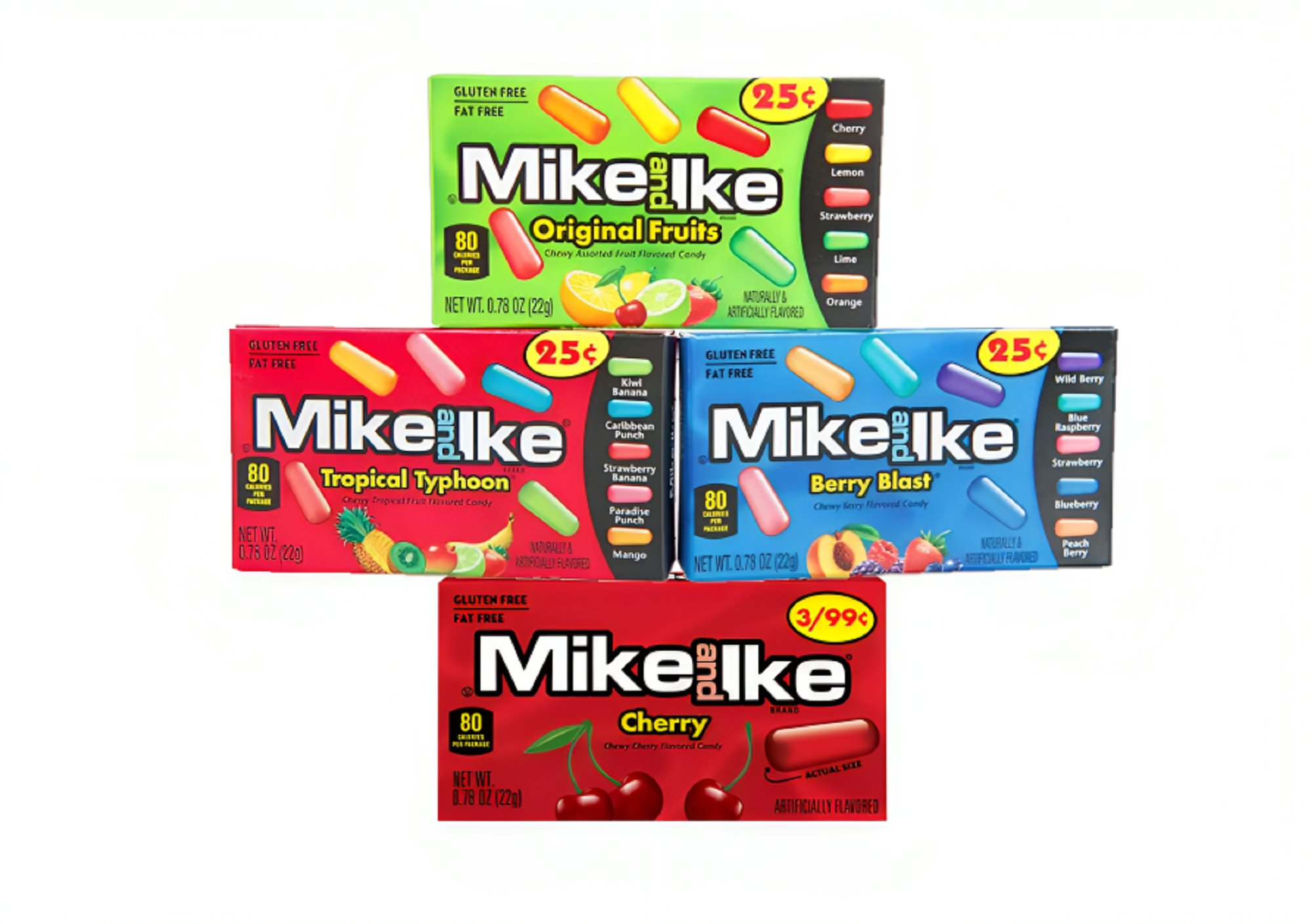 Mike & Ike Chewy Candy Assortment - 4 Fruit Flavors - Original, Cherry ...