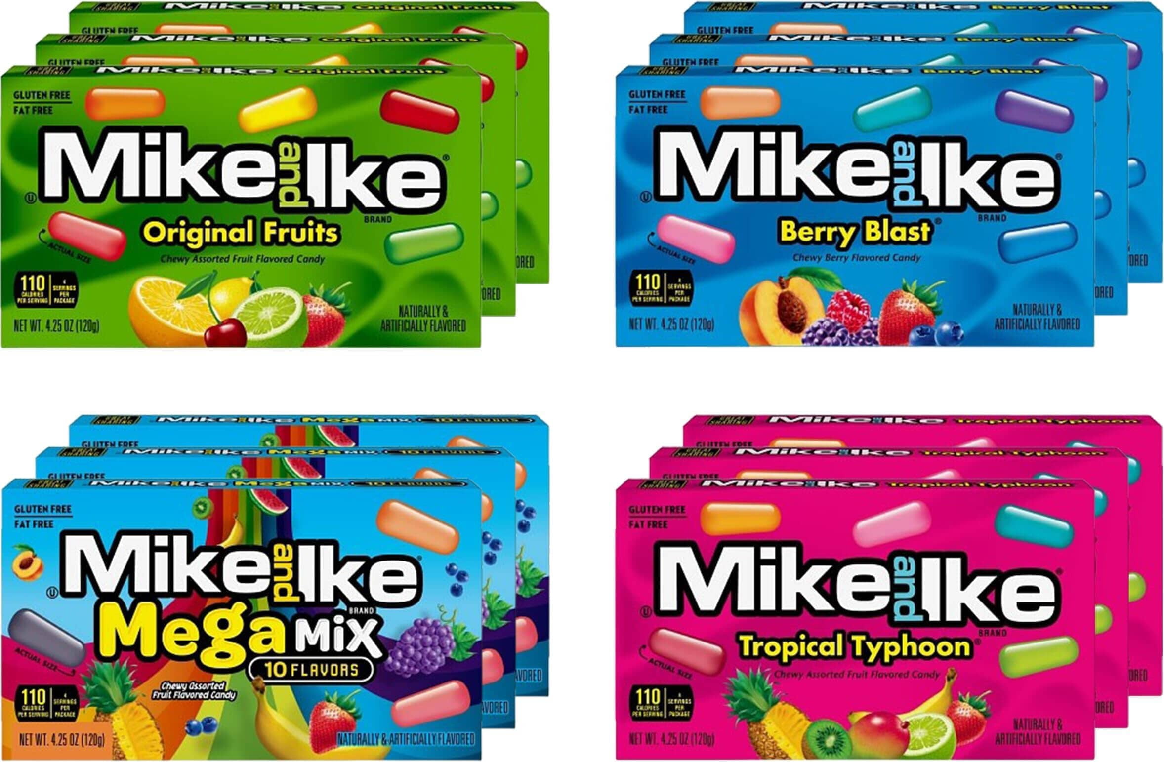 Snackathon Mike Ike Chewy Candy Variety Pack, 4 Flavors, 12 Theater ...
