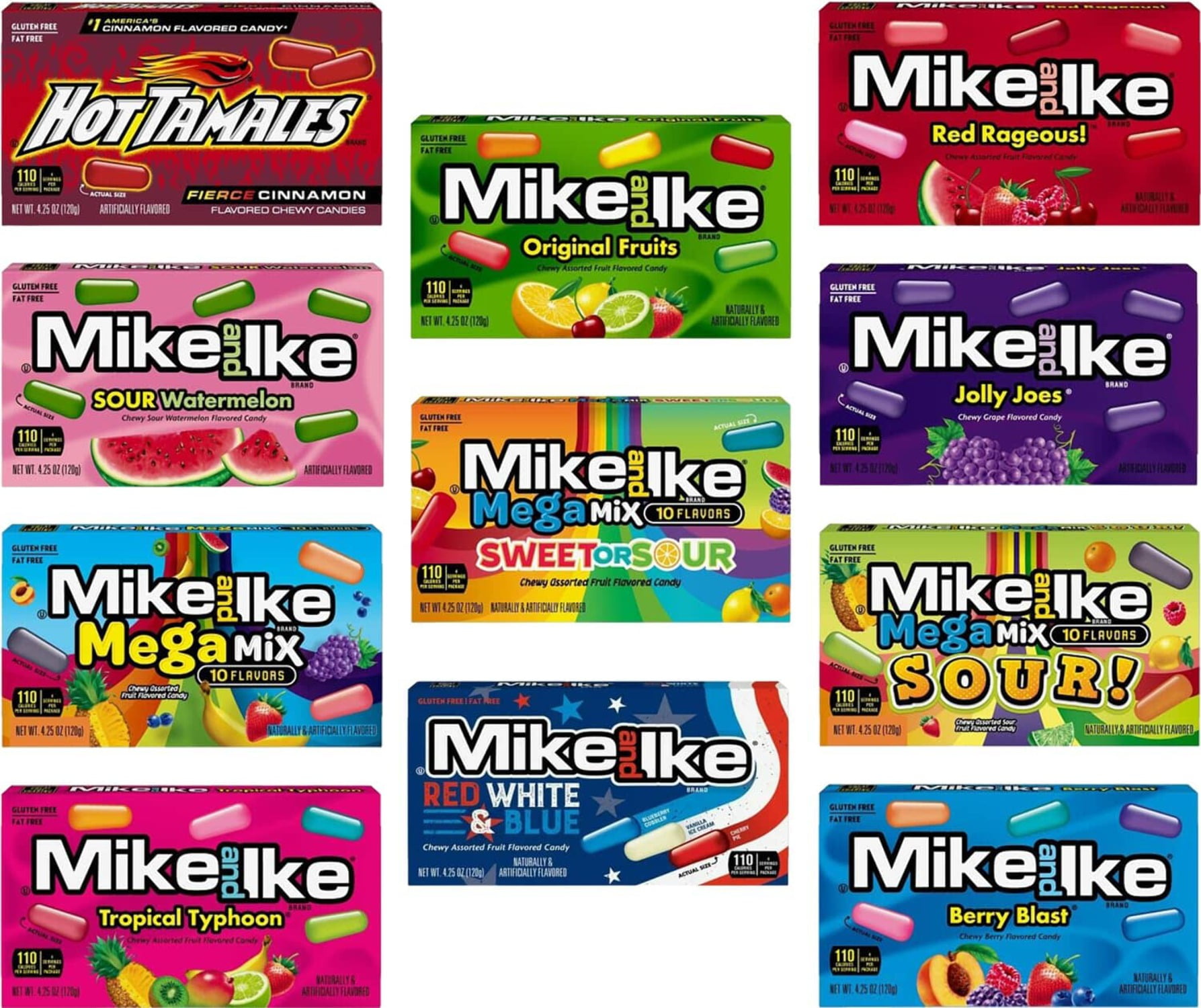Mike Ike Chewy Candy, Theater Box Variety Pack, Limited Edition, 11 ...
