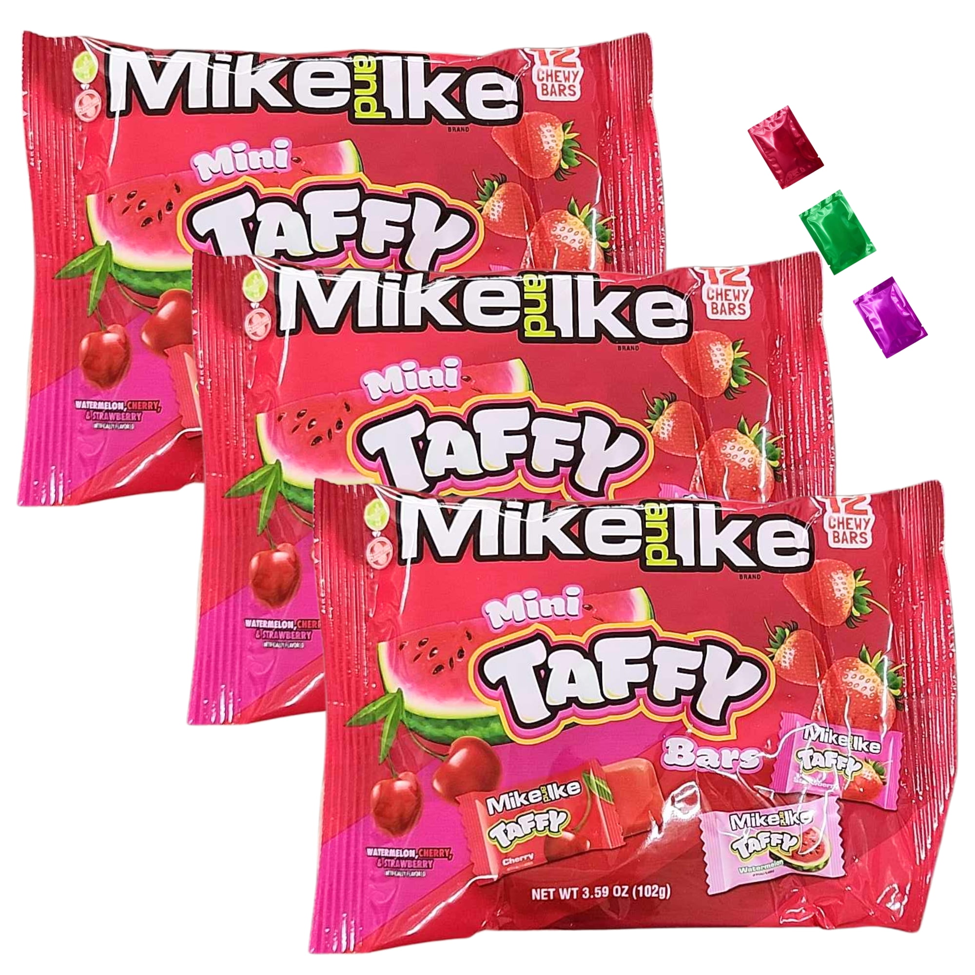 Mike and Ike Mini Taffy Bars Candy, Watermelon Cherry Strawberry ...