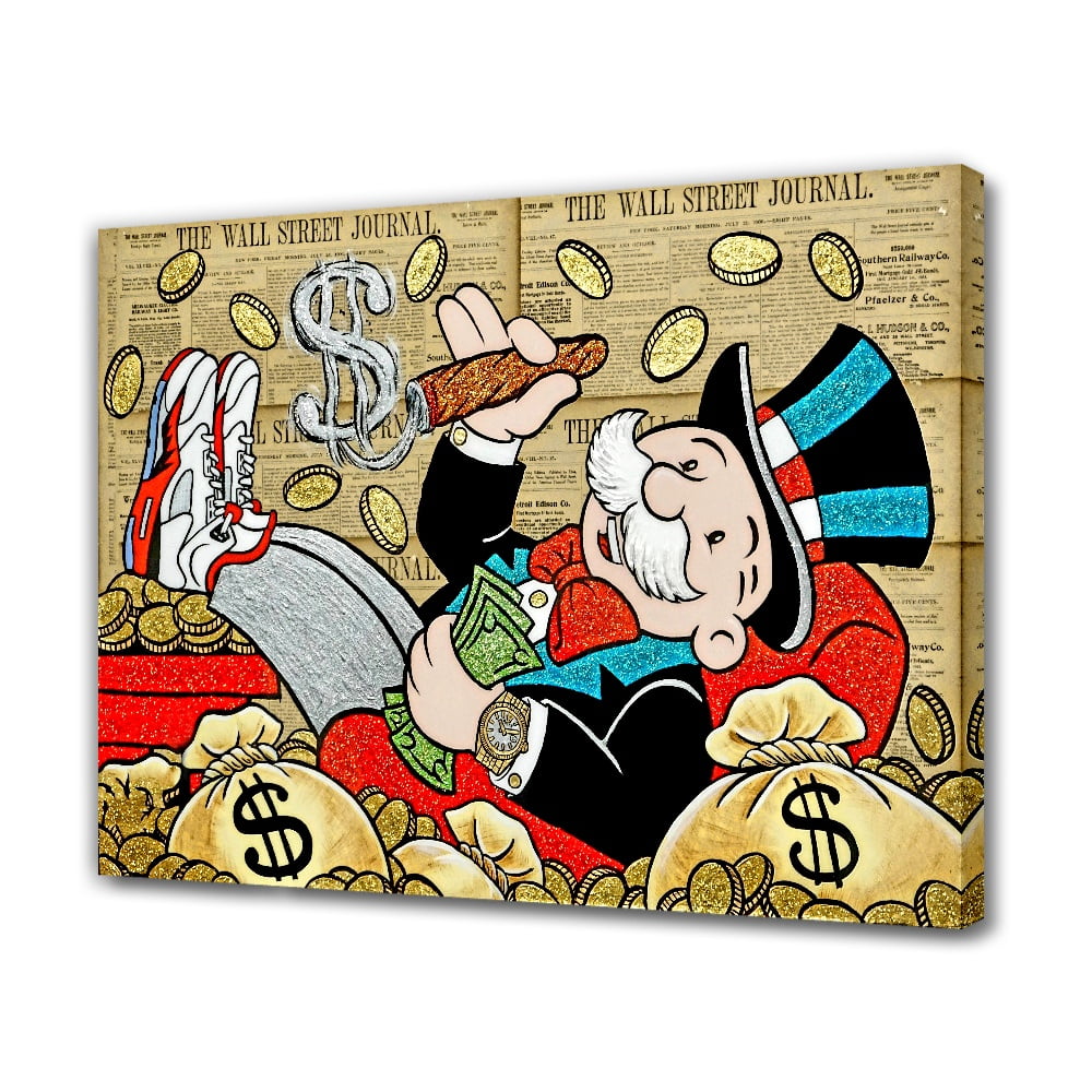 Mike Mozart Modern Art Picture Alec Monopoly Laying In Coins Canvas Poster Bedroom Decor Sports ...