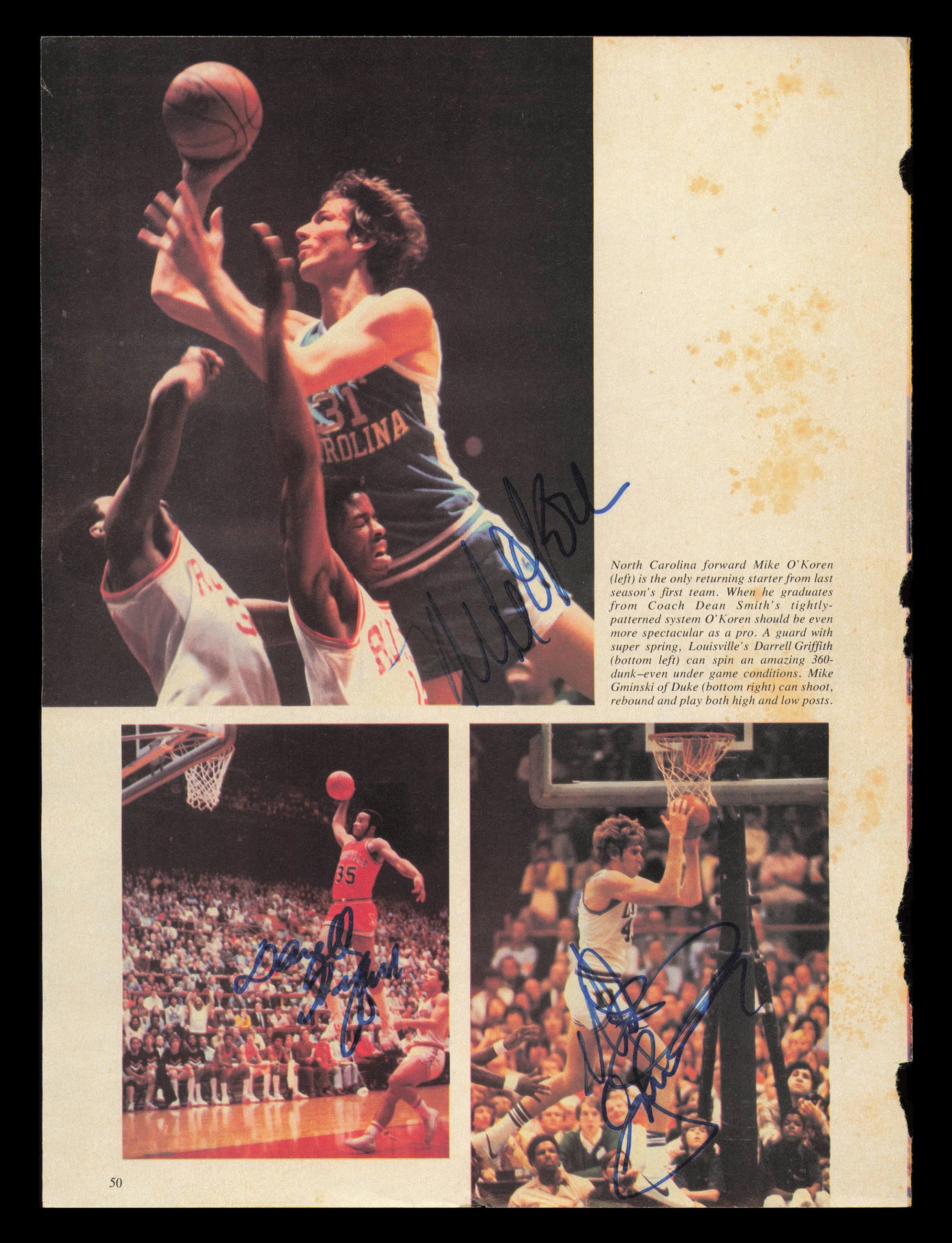 Mike O'Koren, Darrell Griffith & Mike Gminski Autographed 8x11 Magazine ...
