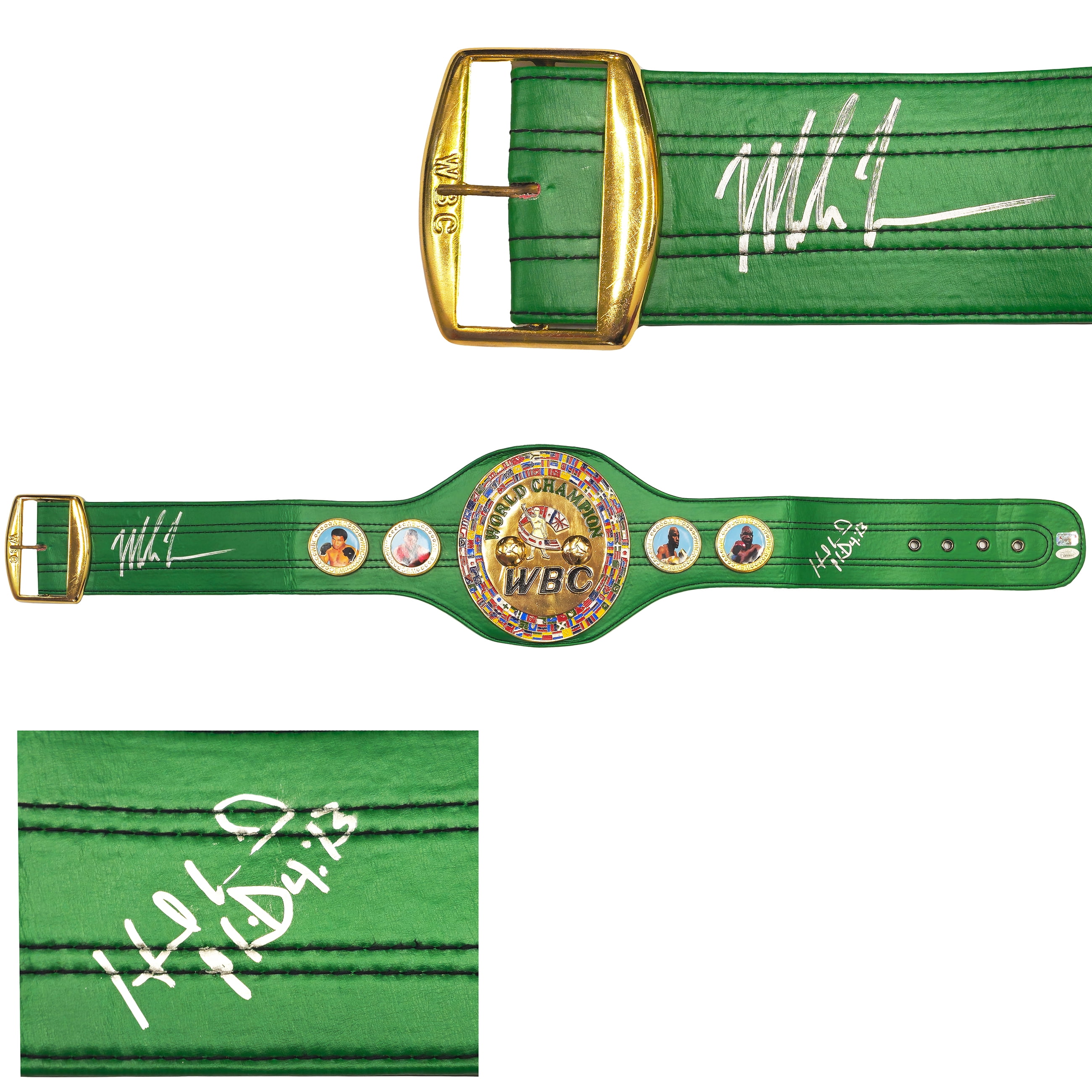 Mike Tyson & Evander Holyfield Autographed Green WBC World Championship ...