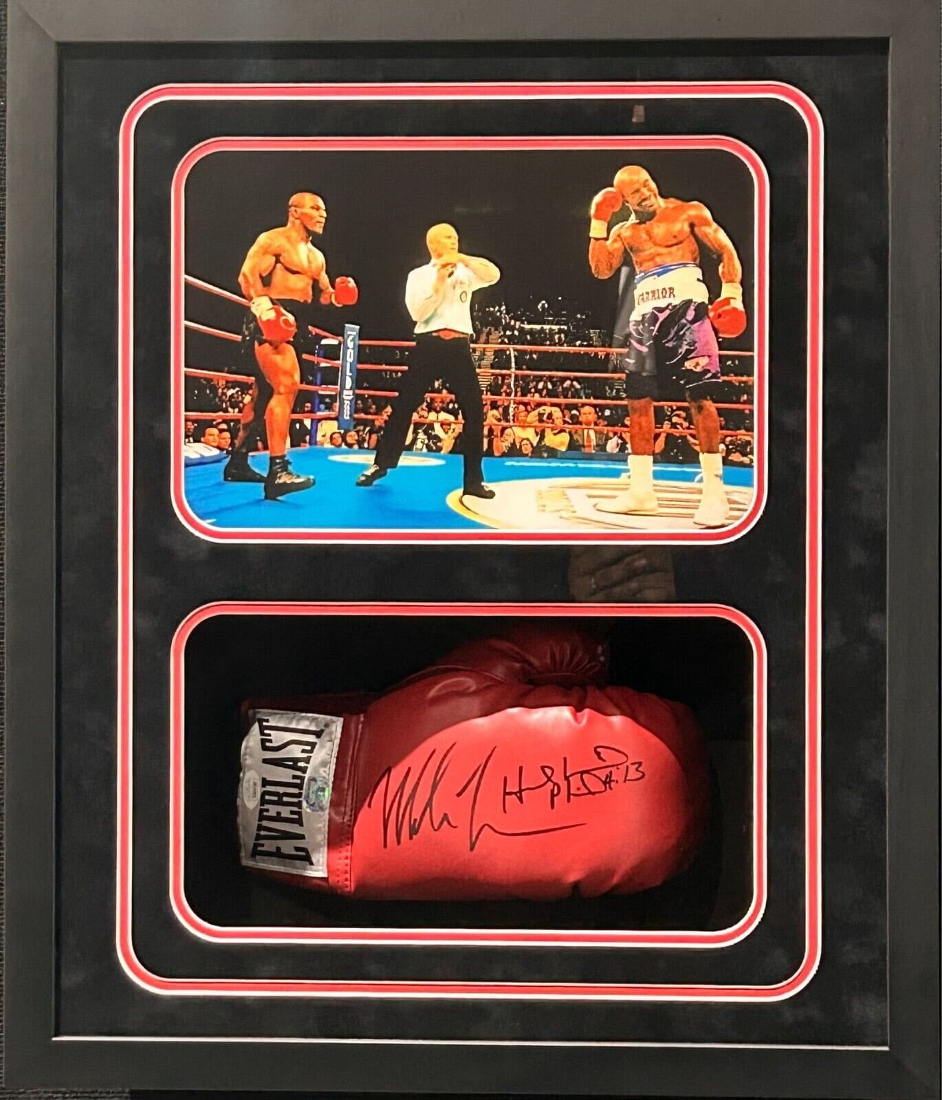 Mike Tyson & Evander Holyfield Signed Autograph Red Boxing Glove Shadow ...