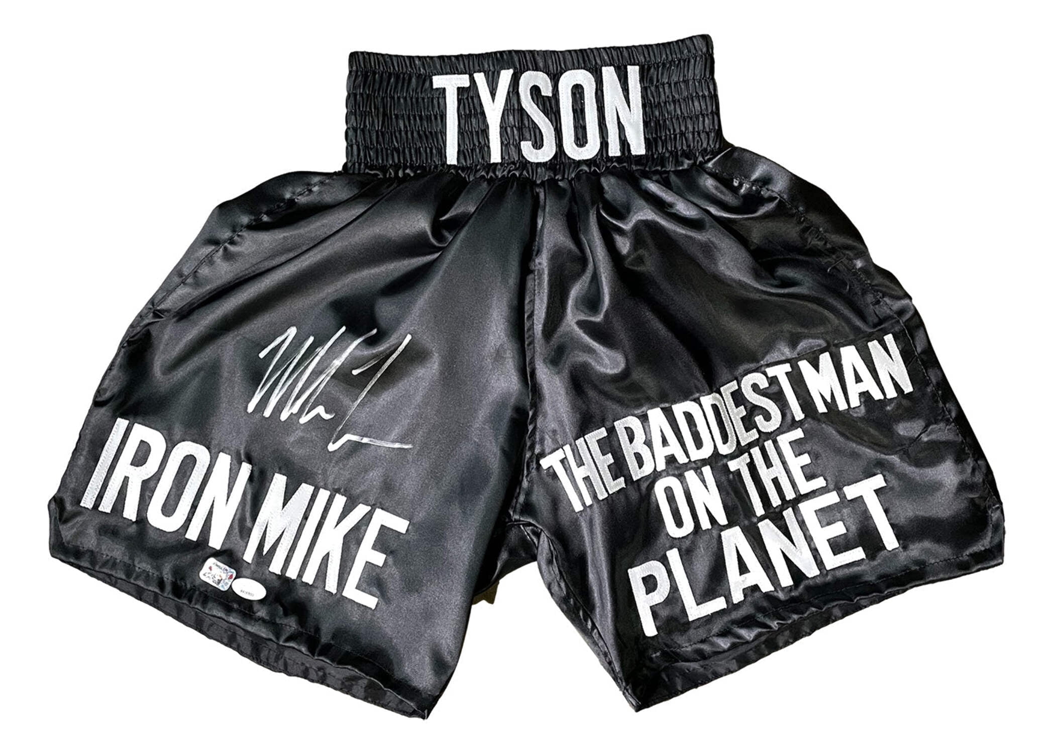 Mike Tyson Signed Custom Black Baddest Man Boxing Trunks JSA ITP ...