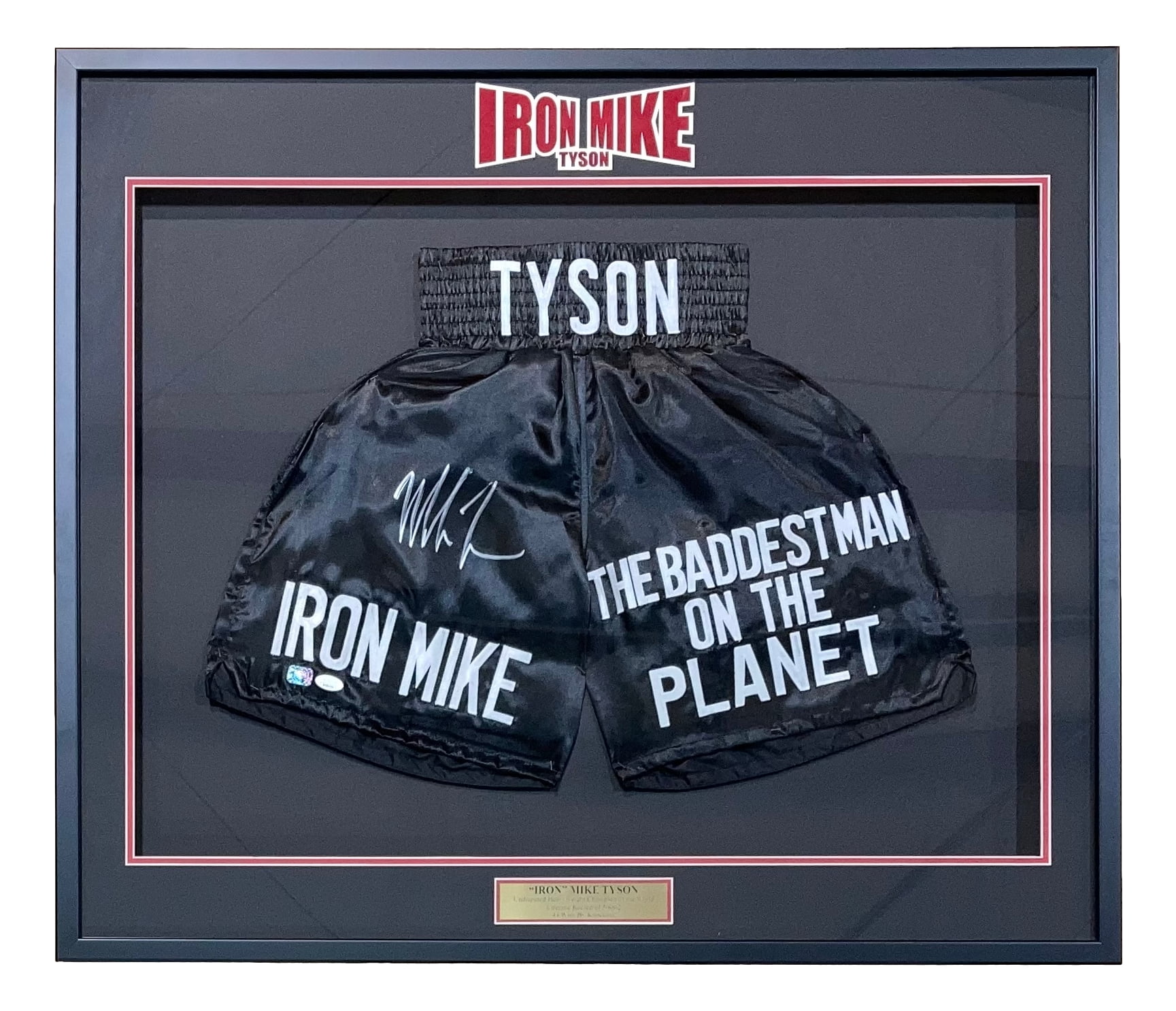 Mike Tyson Signed Framed Custom Black Baddest Man Boxing Trunks JSA ITP ...