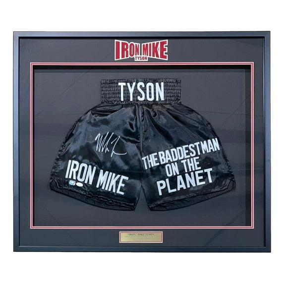 Mike Tyson Signed Framed Custom Black Baddest Man Boxing Trunks JSA ITP ...